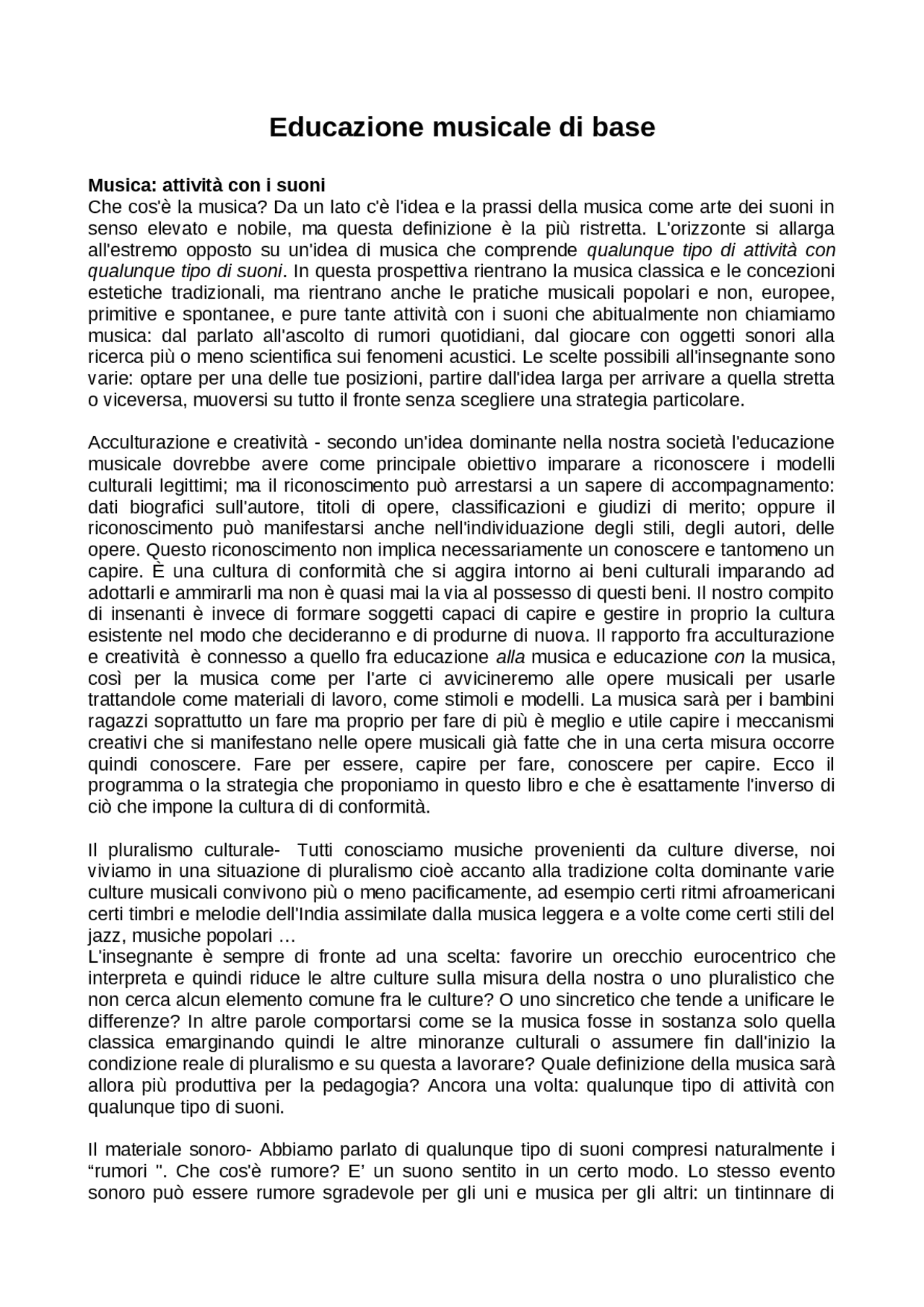 Educazione Musicale Di Base Docsity