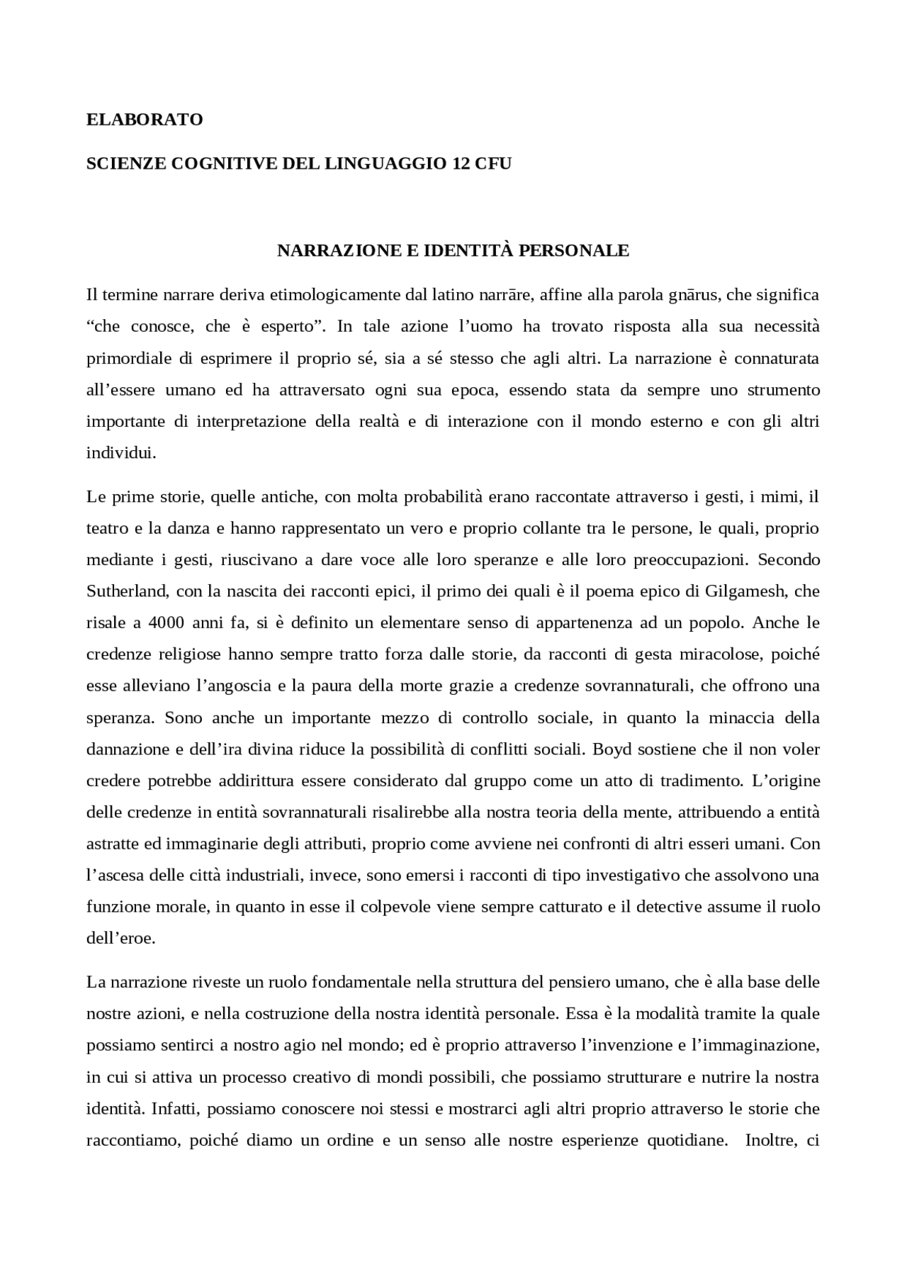 Elaborato Di Scienze Cognitive Del Linguaggio Docsity