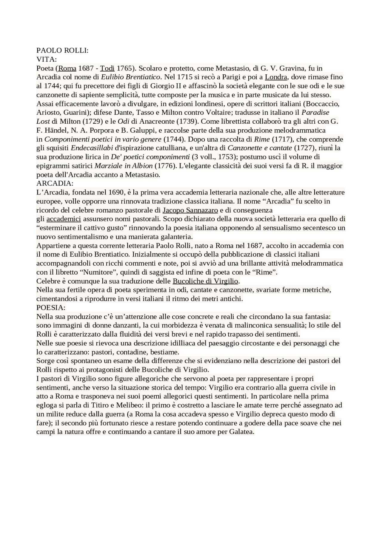 Riassunto Paolo Rolli Docsity