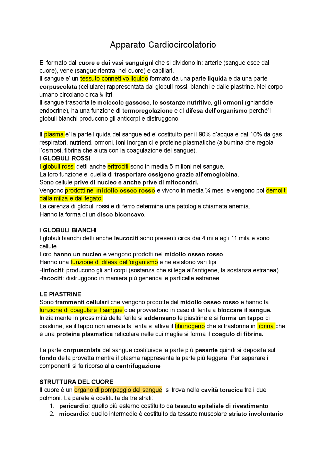 Apparato Cardiocircolatorio Docsity