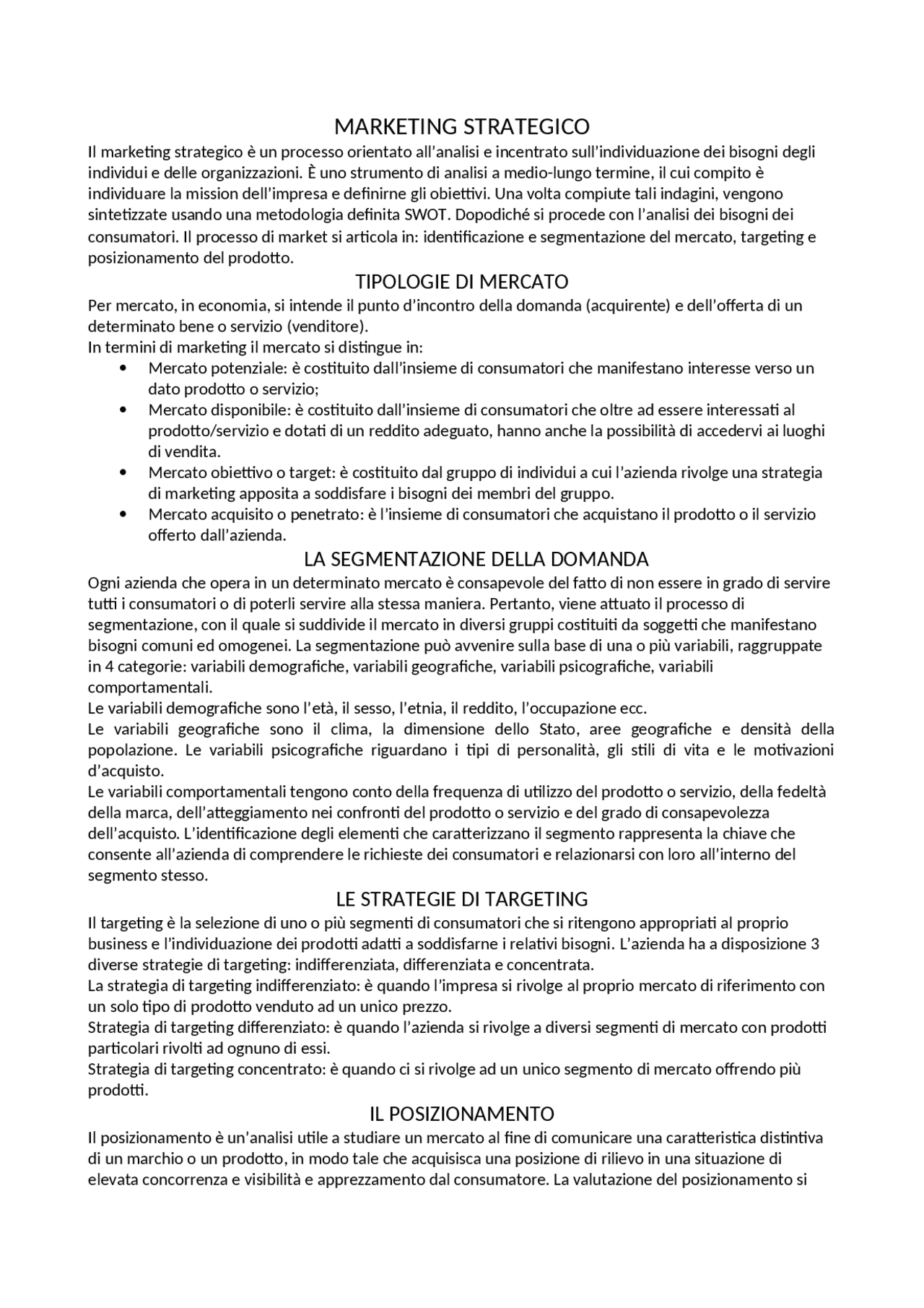 Marketing Strategico Docsity