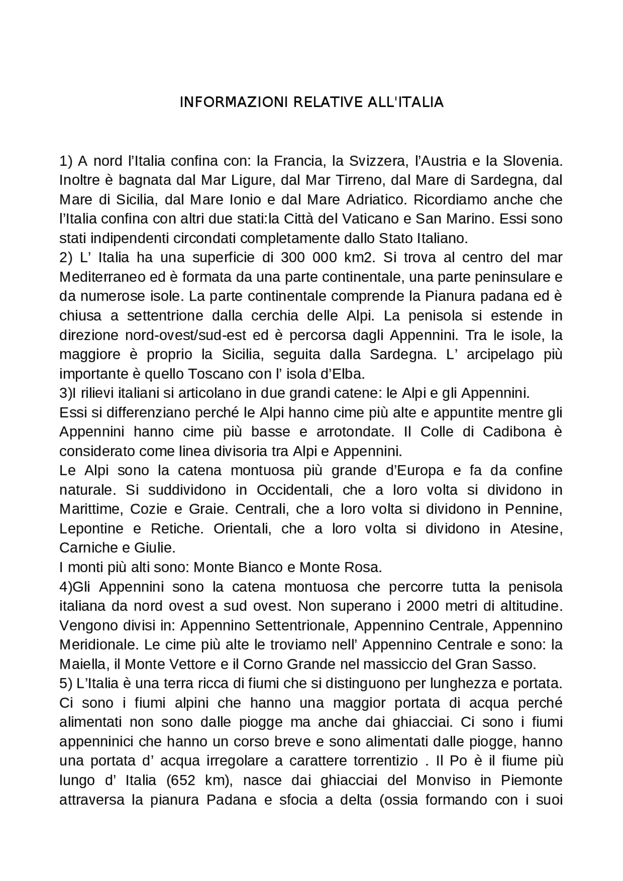 Informazioni sull'Italia - Docsity