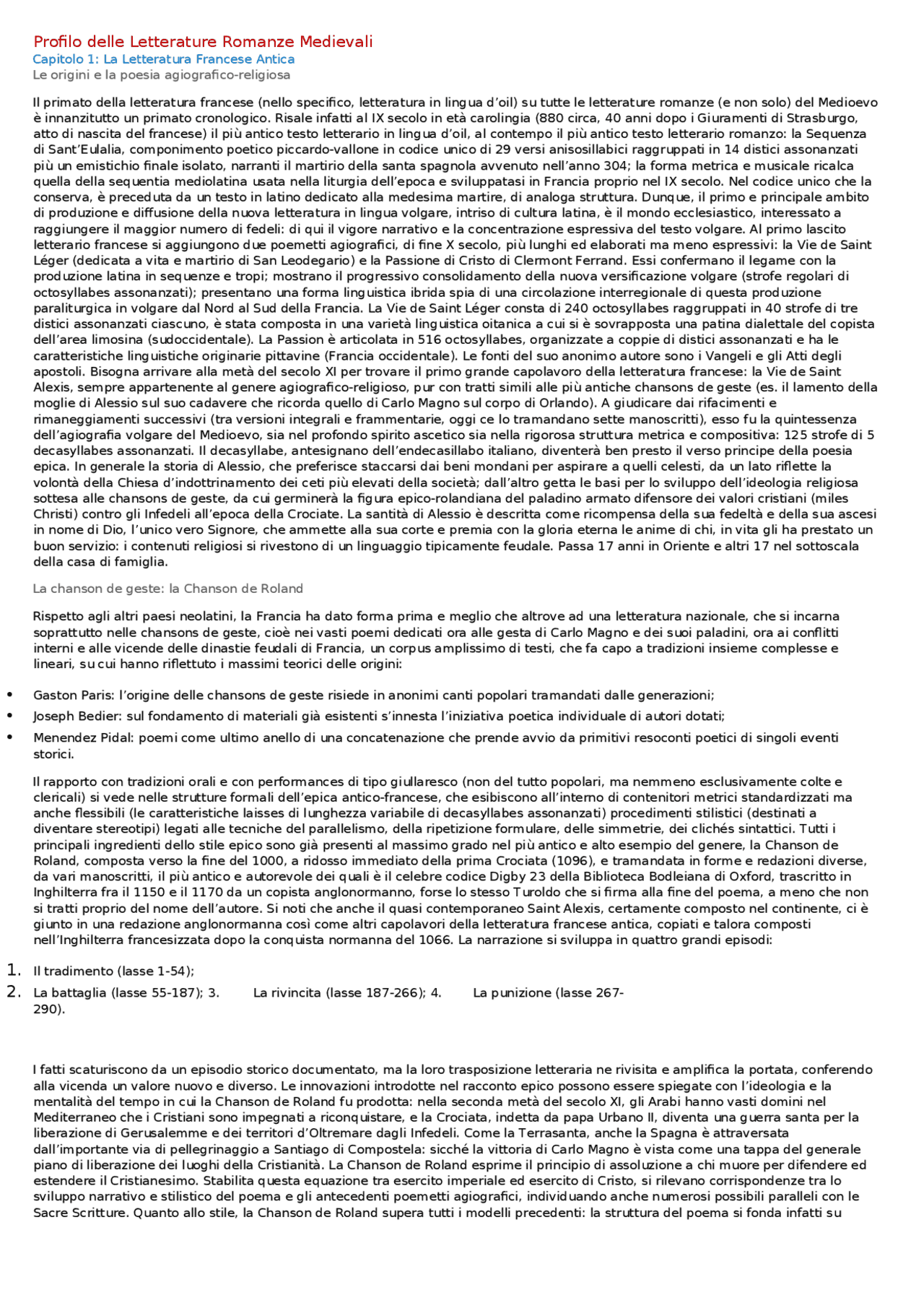 Sintesi Completa Profilo Delle Letterature Romanze Medievali Docsity