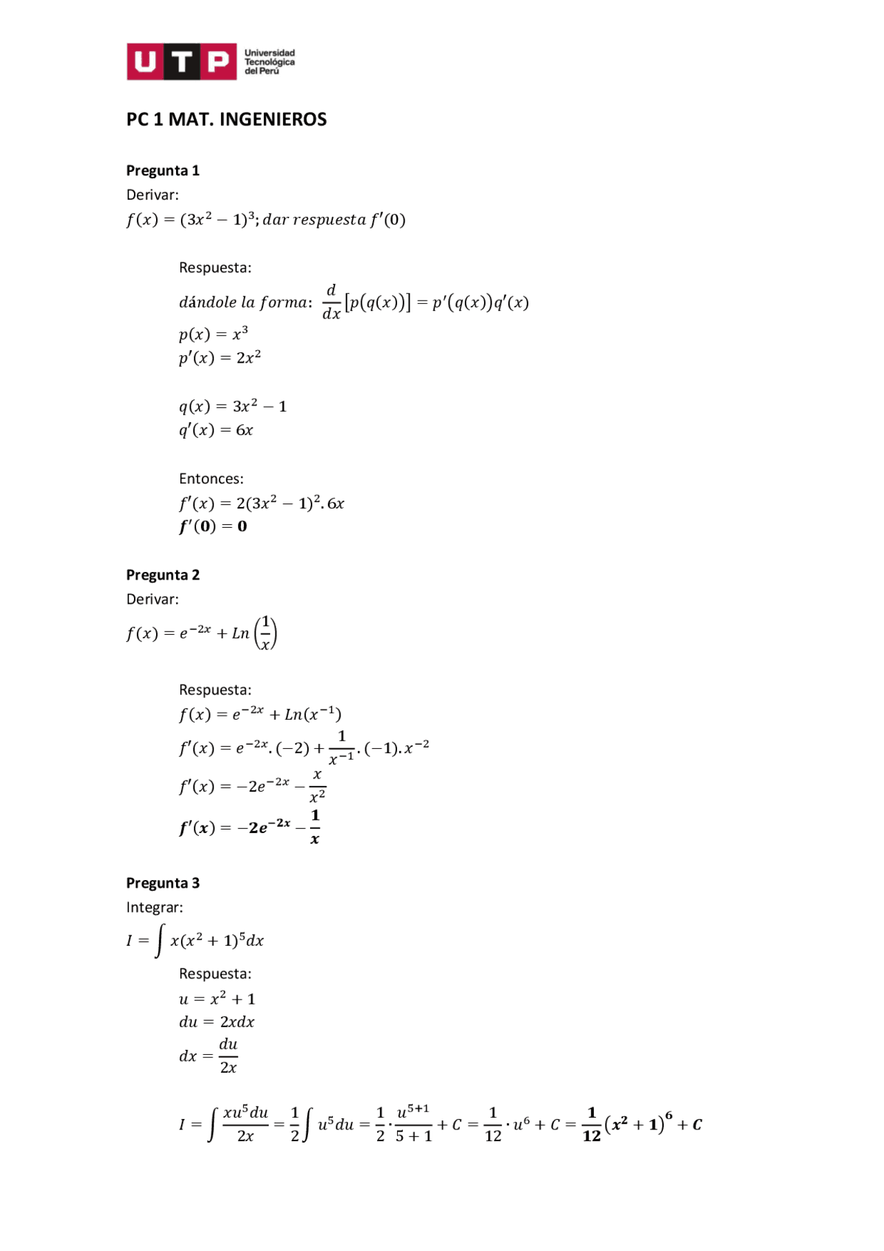 Pc 1 Mat Ingenieros Exámenes De Matemáticas Docsity