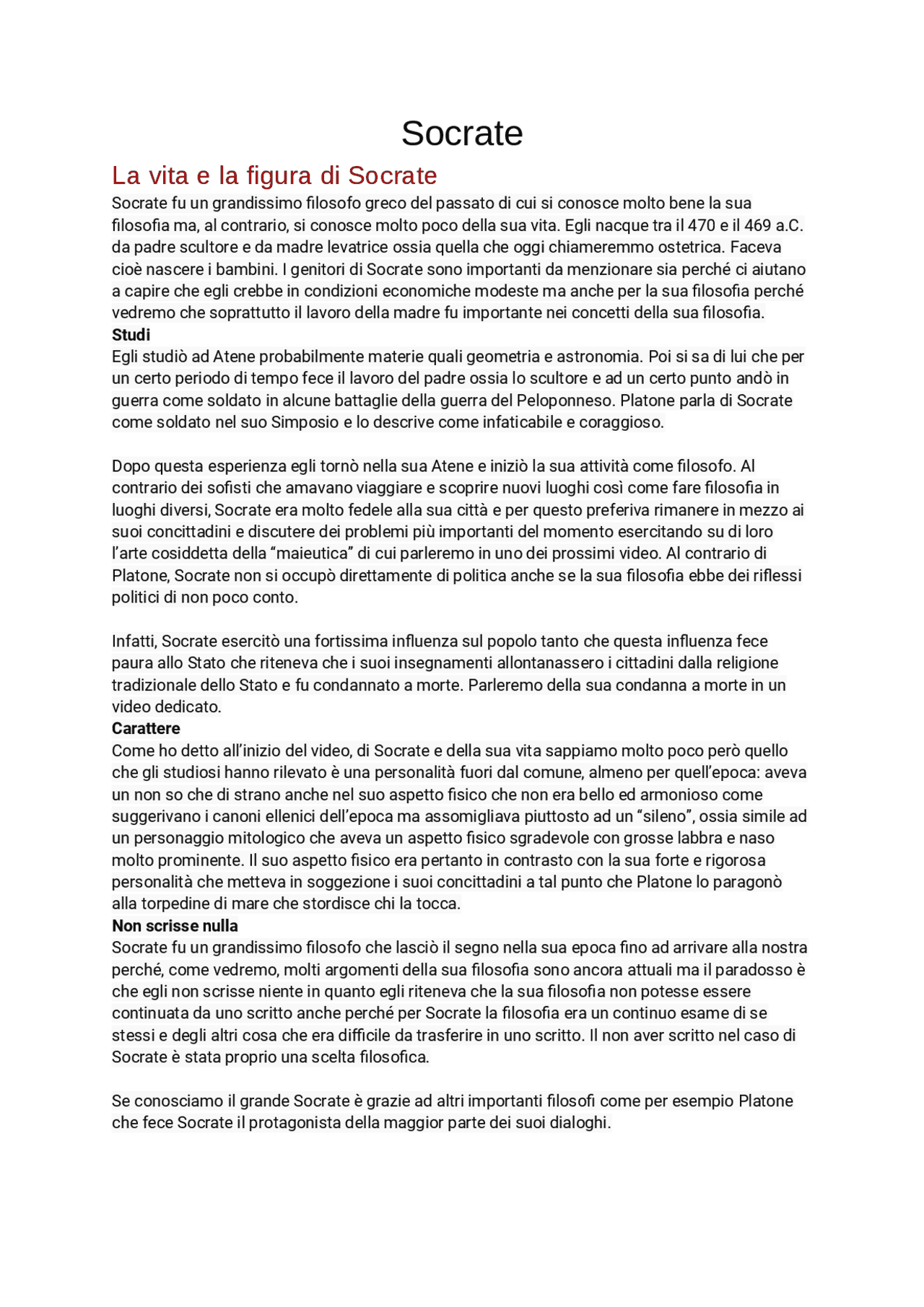 La vita e la figura di Socrate | Appunti di Filosofia | Docsity