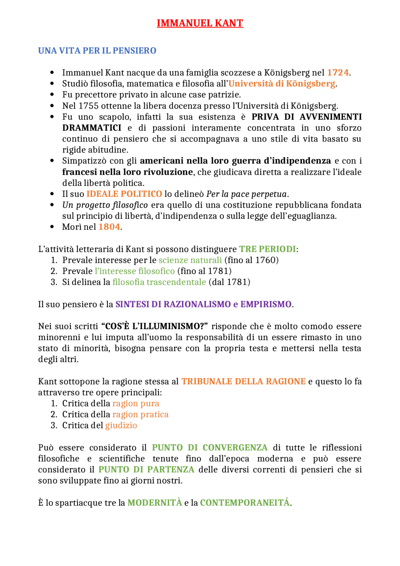 Kant 1 Appunti Di Filosofia Liceo Docsity