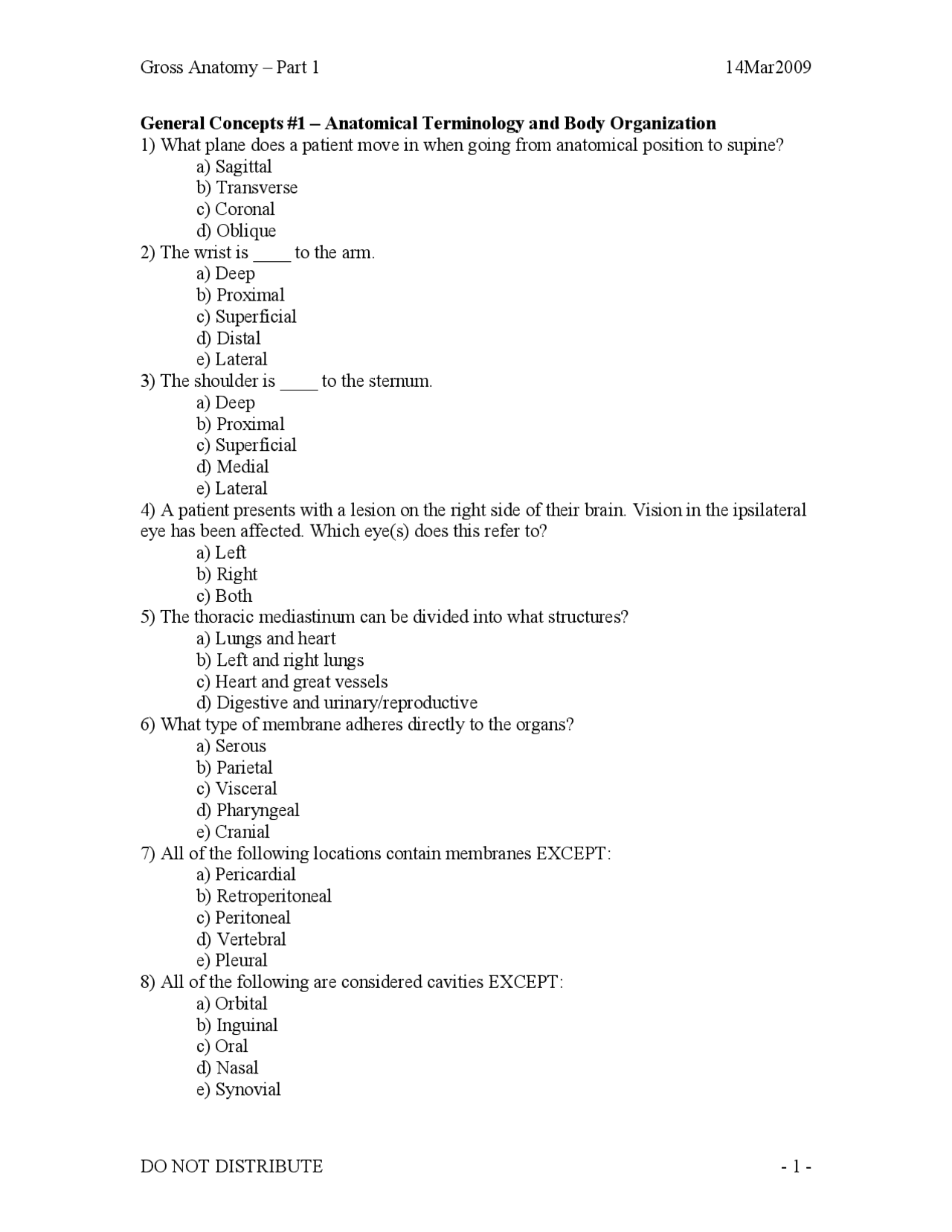 Gross Anatomy Part 1 Docsity