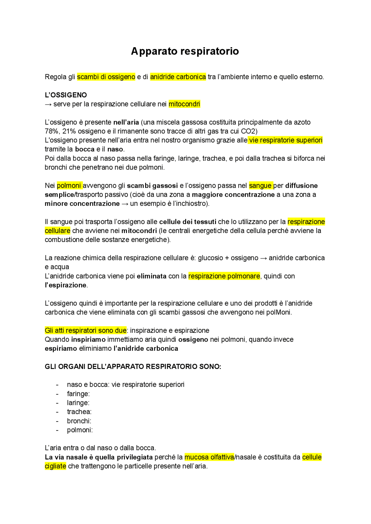 Apparato Respiratorio Docsity