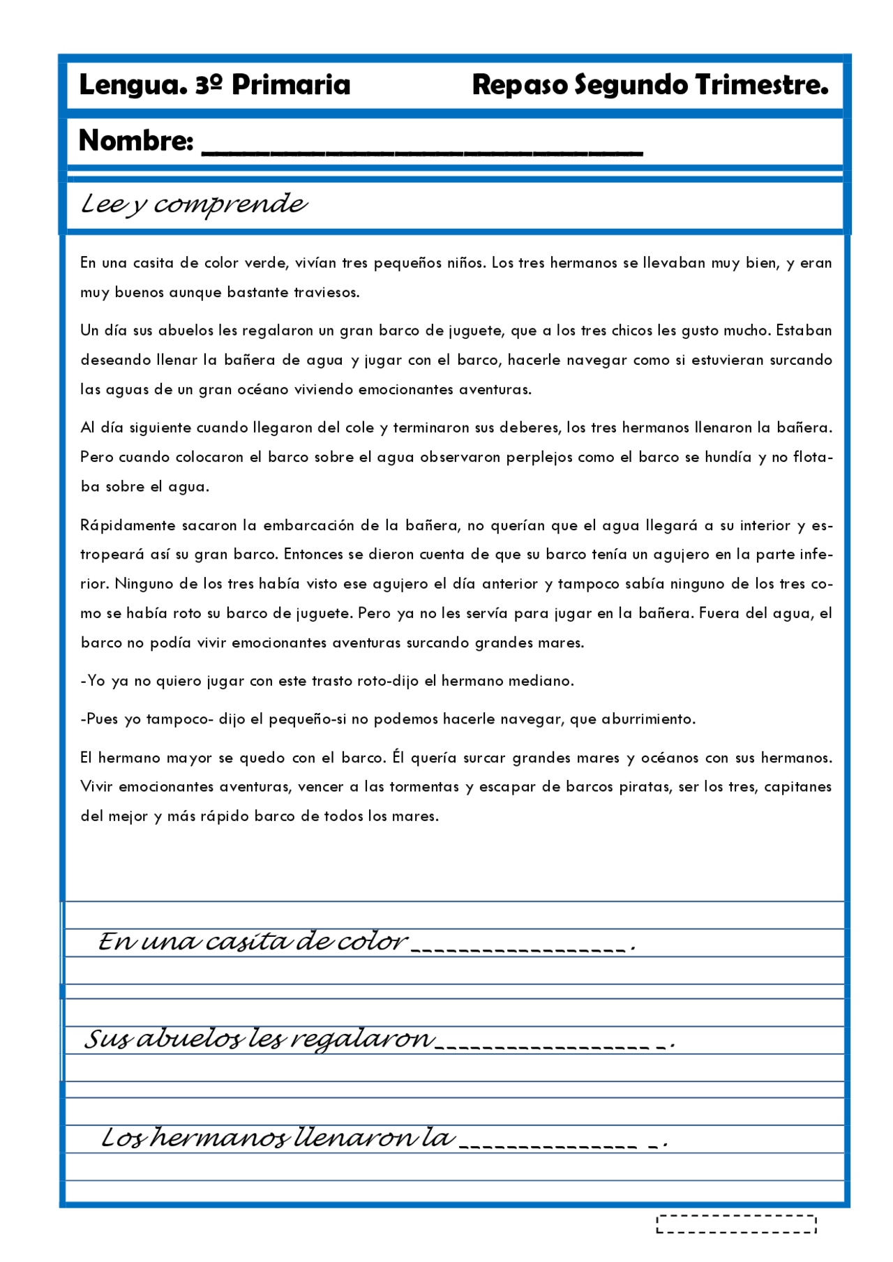 Repaso 2 trimestre Lengua 3 primaria | Exercícios de Espanhol | Docsity