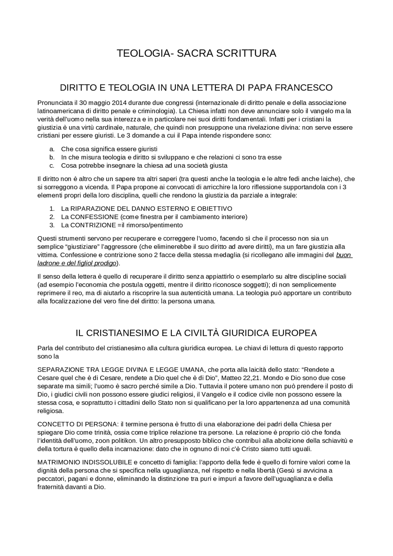 Riassunto dell'intero programma di teologia sacra scrittura -O. de Bertolis LUMSA | Appunti di ...
