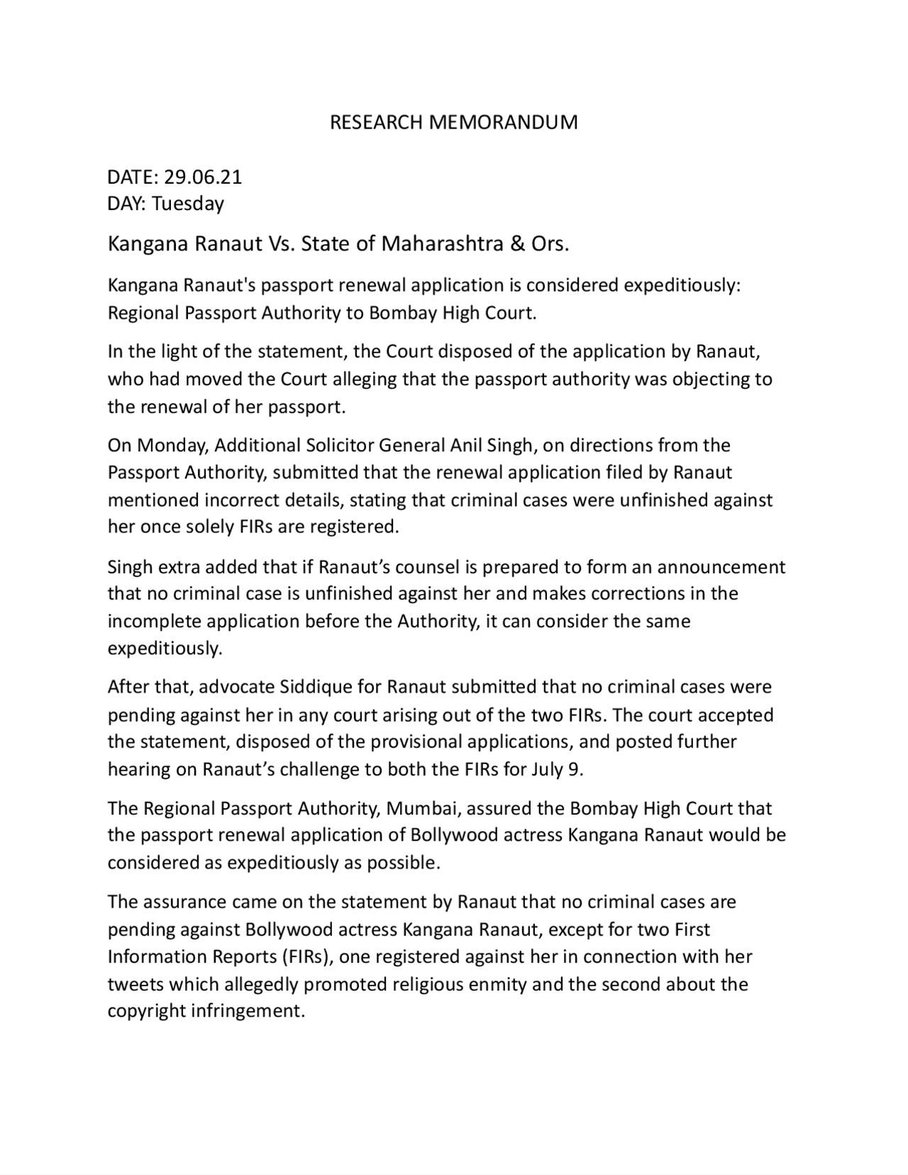 Research Memorandum - Docsity