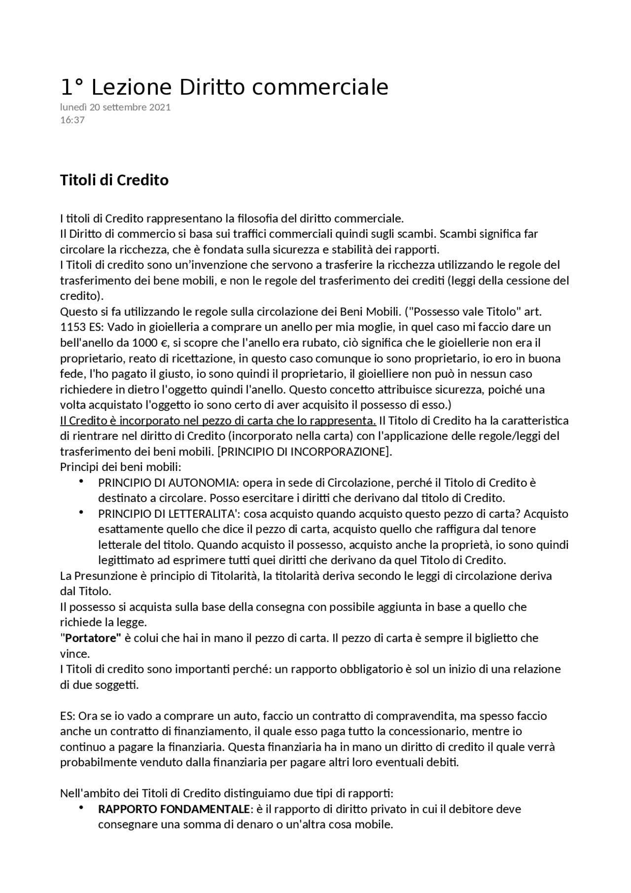 1° Lezione Diritto Commerciale Docsity