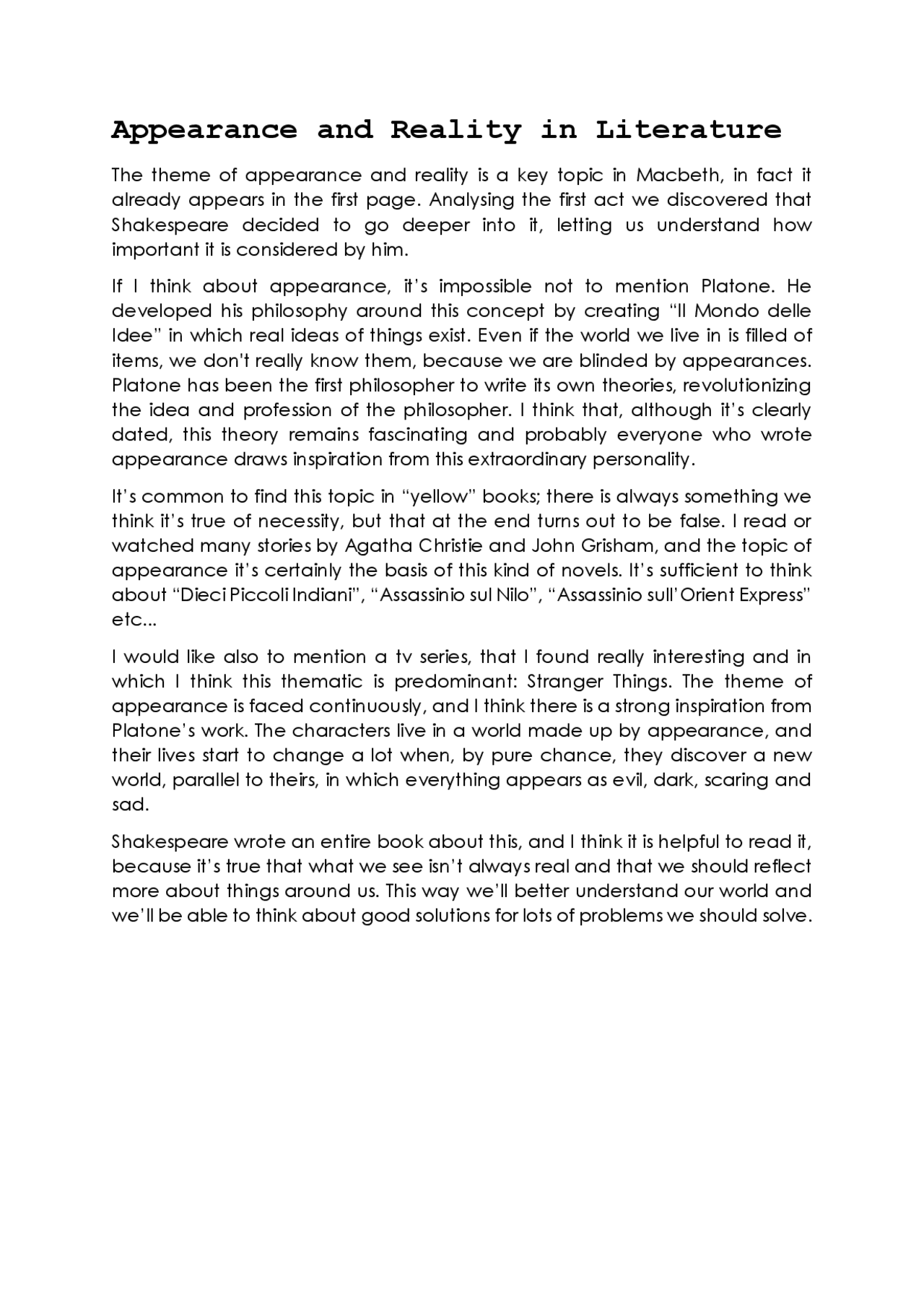 Appearance and Reality in Literature - Docsity