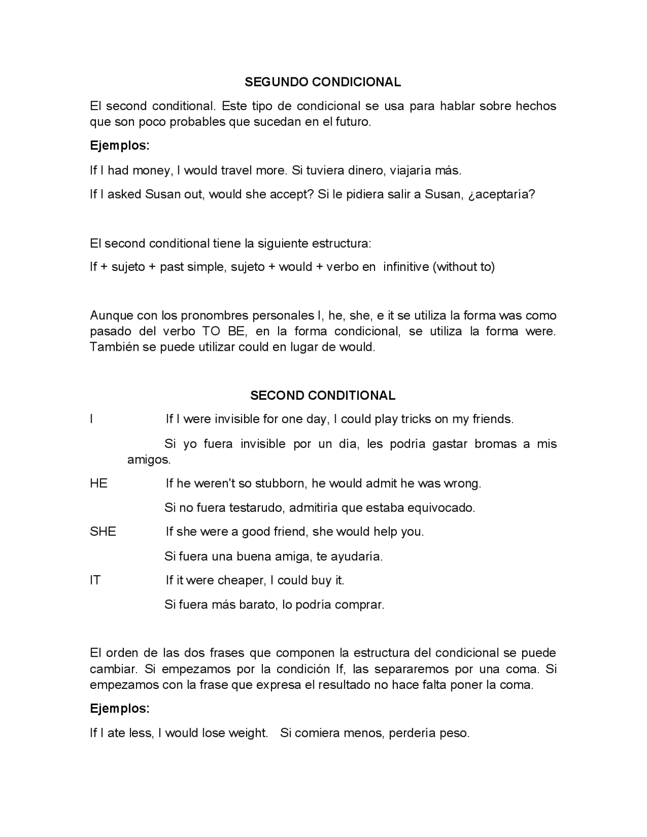 Segundo condicional Inglés - Docsity