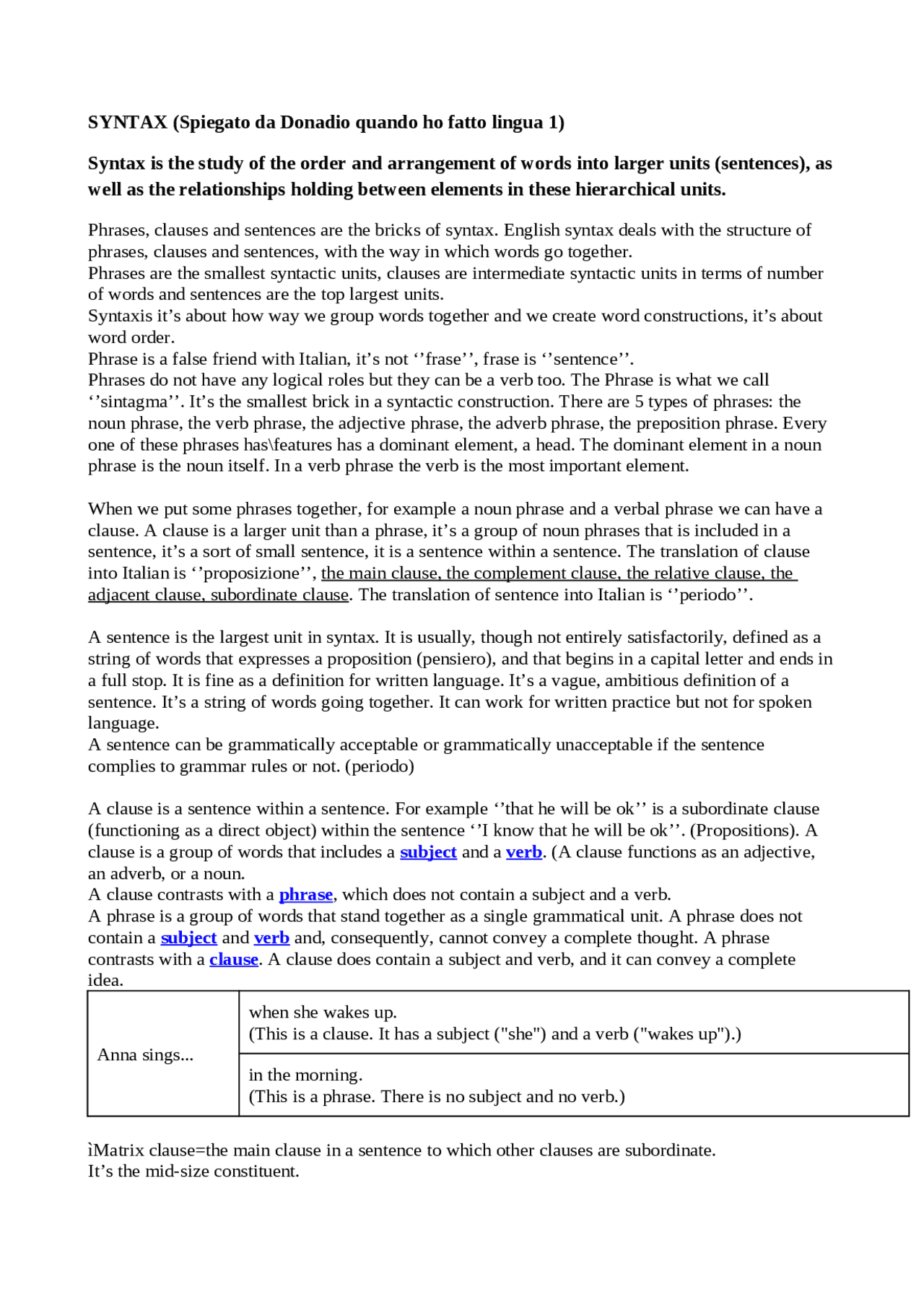 Accenni di sintassi con esercitazioni - Docsity