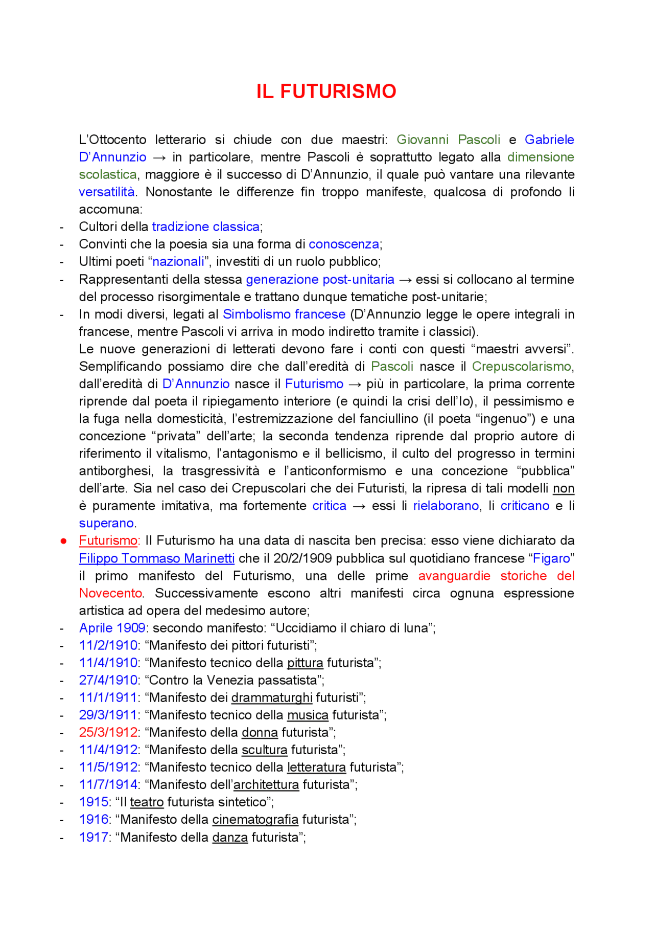Sintesi Sul Futurismo Docsity