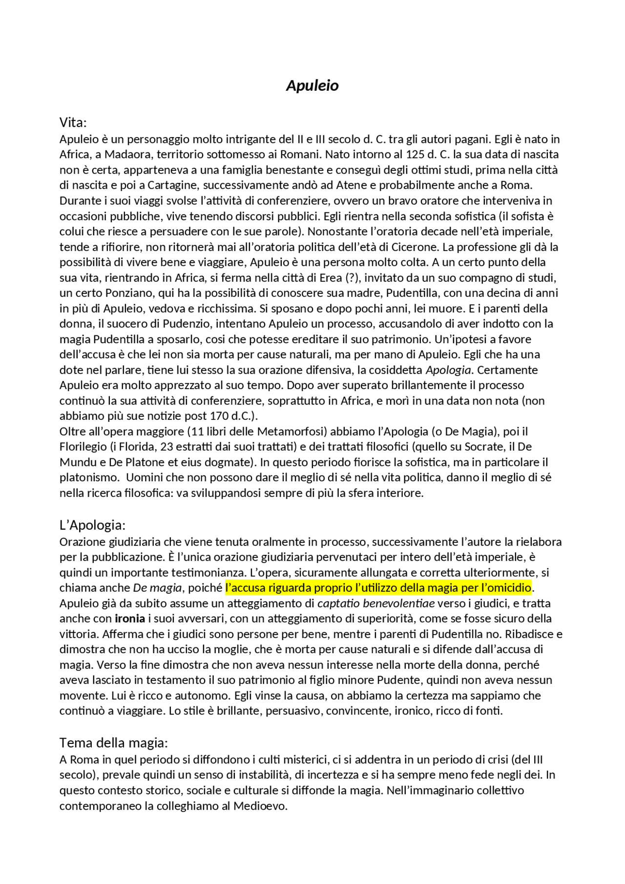 Apuleio: vita, opere e temi - Docsity