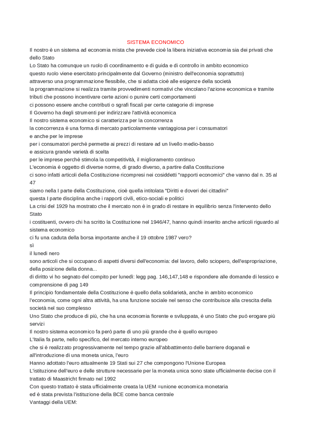 Sistema Economico Appunti Chiari Docsity