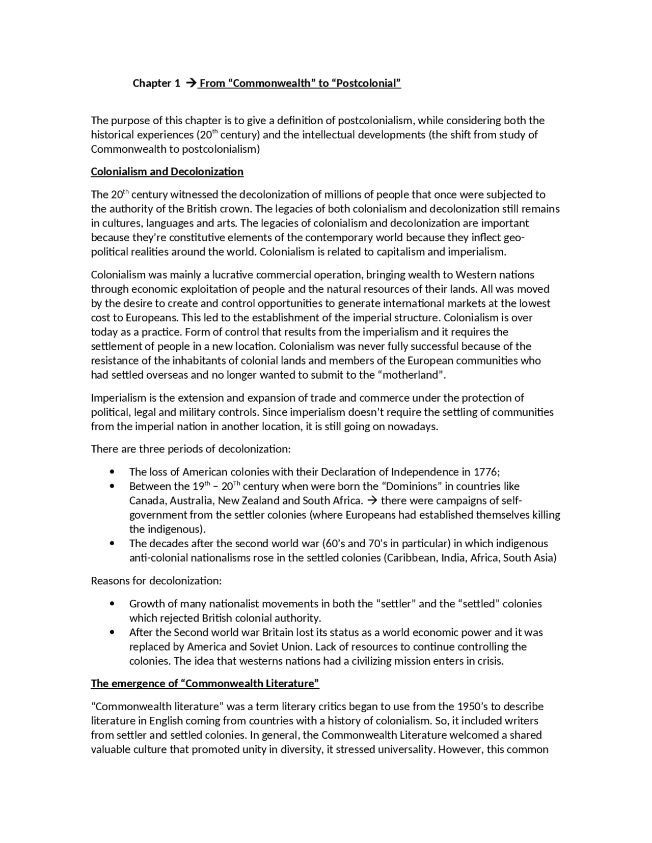 Riassunto Beginning Postcolonialism Docsity