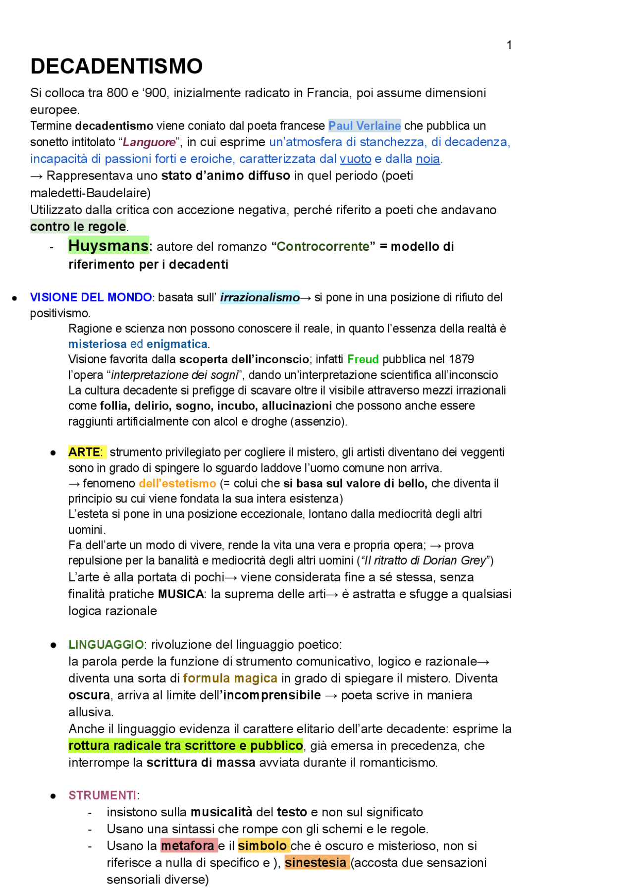 Decadentismo E Giovanni Pascoli Docsity