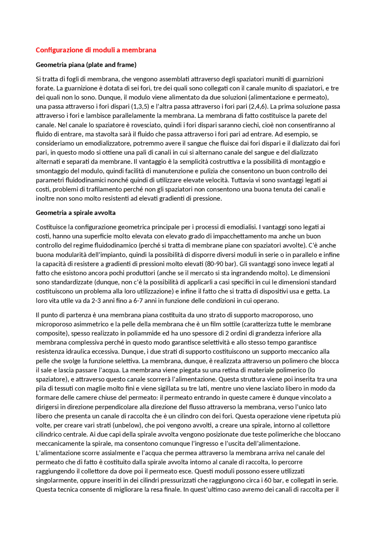 Tecnologie A Membrana Per Lingegneria Biomedica Docsity