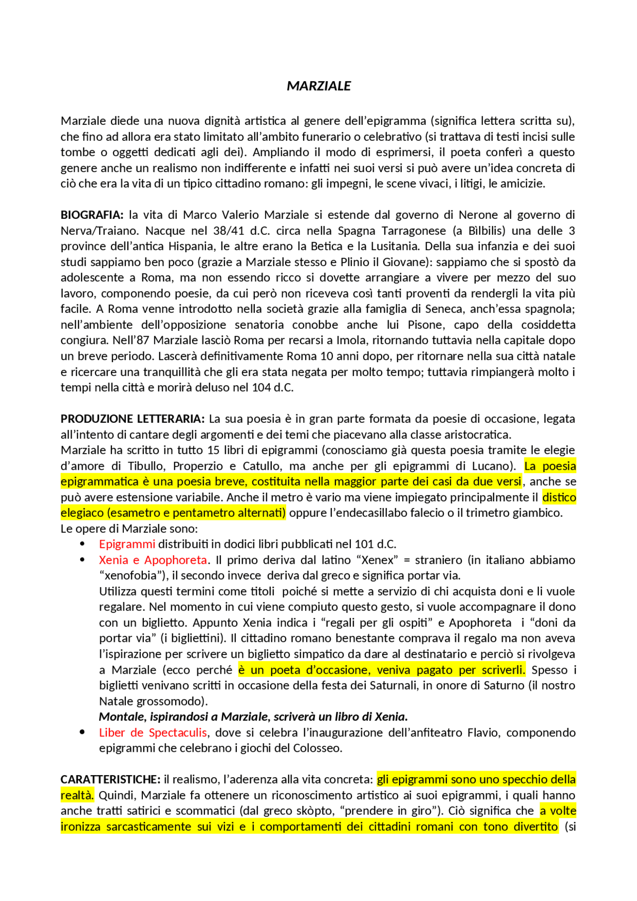 Marziale: vita, opere, stile e caratteristiche - Docsity