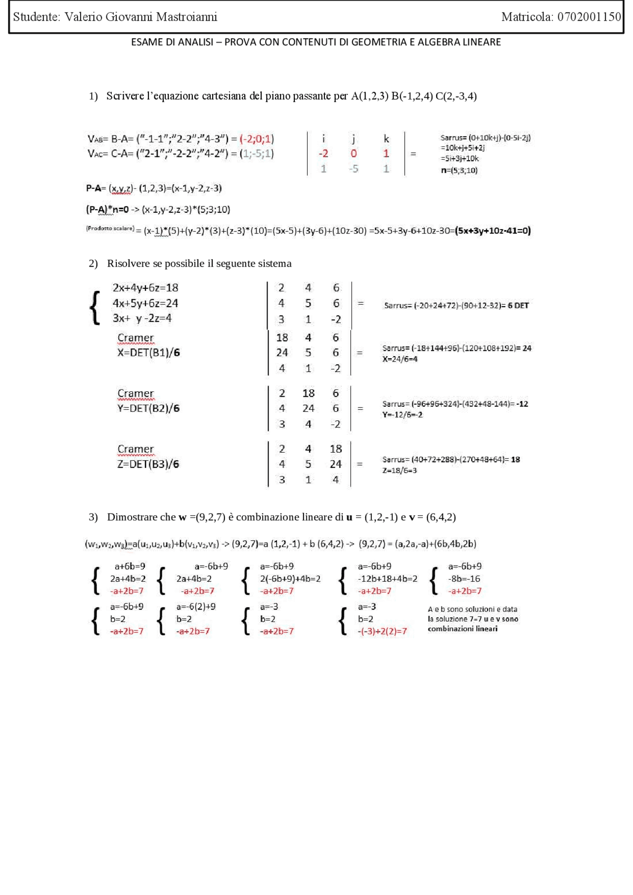 Elaborato Geometriaprova I Unipegaso Docsity