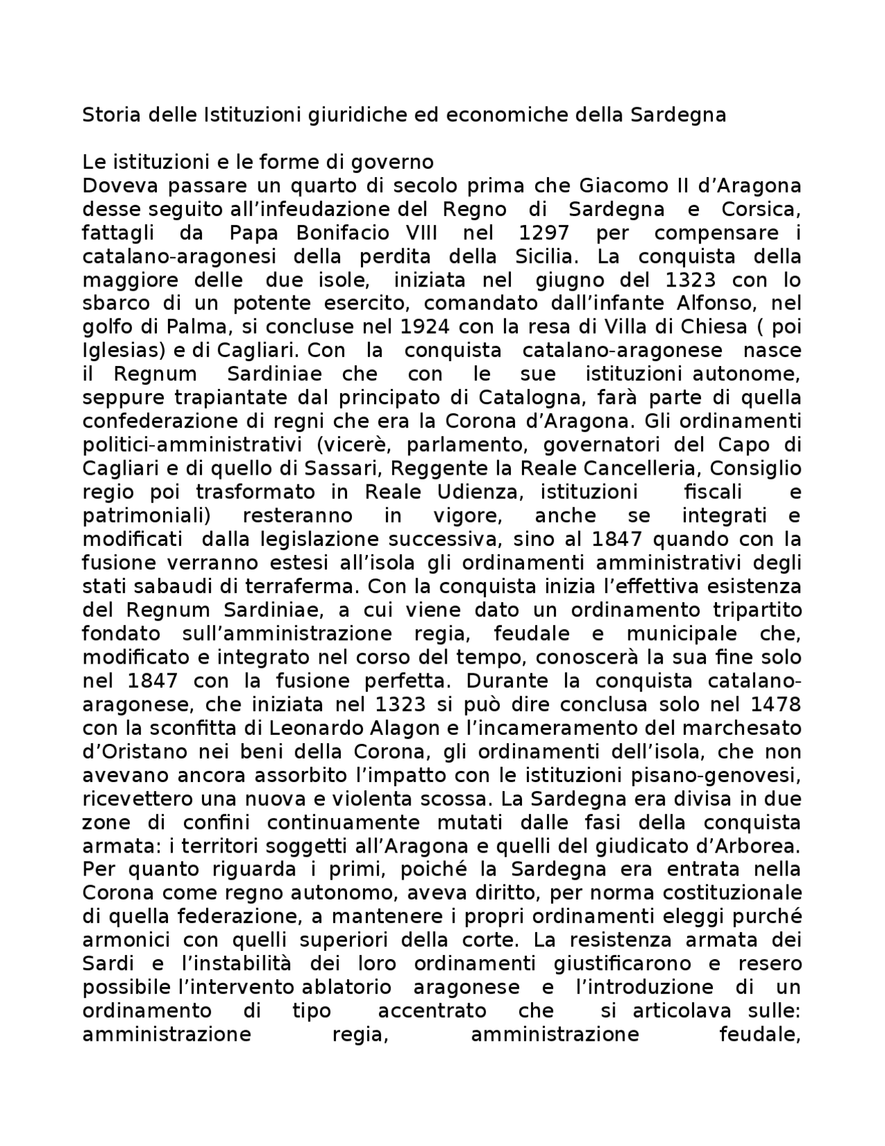 Argomenti esame Storia della Sardegna. - Docsity