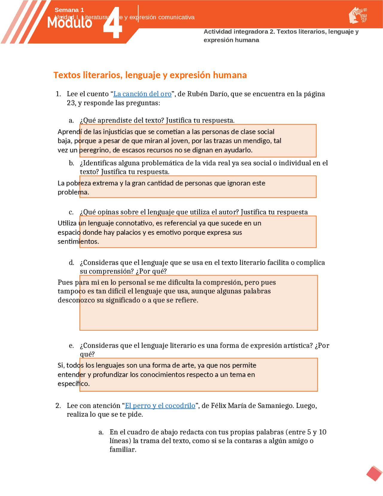 Actividad integradora 2 modulo 4 | Ejercicios de Lengua y Literatura ...