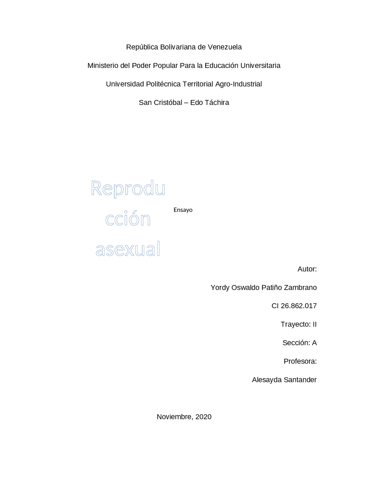 Ensayo Reproduccion Asexual Iutait Docsity