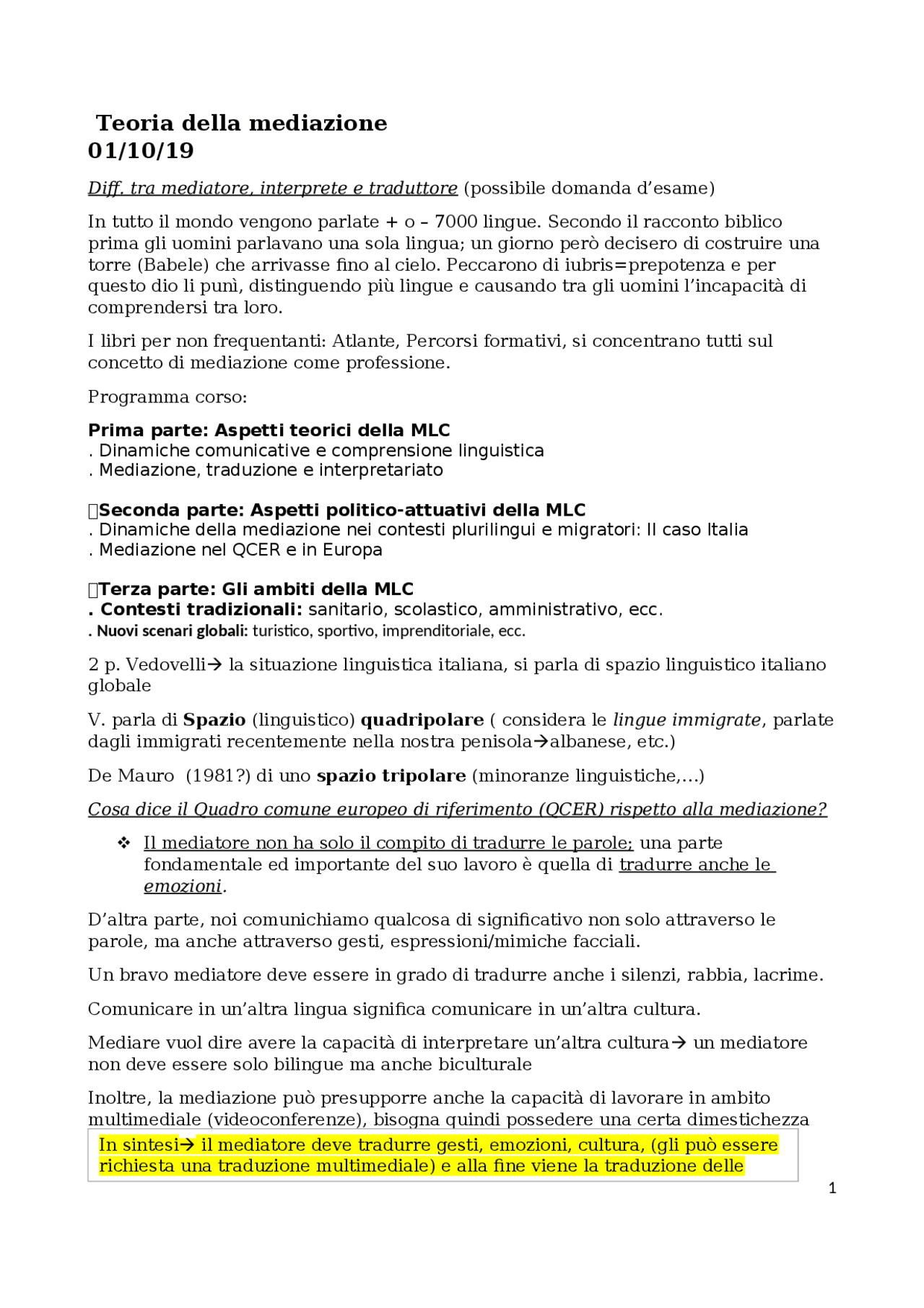 Teoria Della Mediazione Appunti Docsity