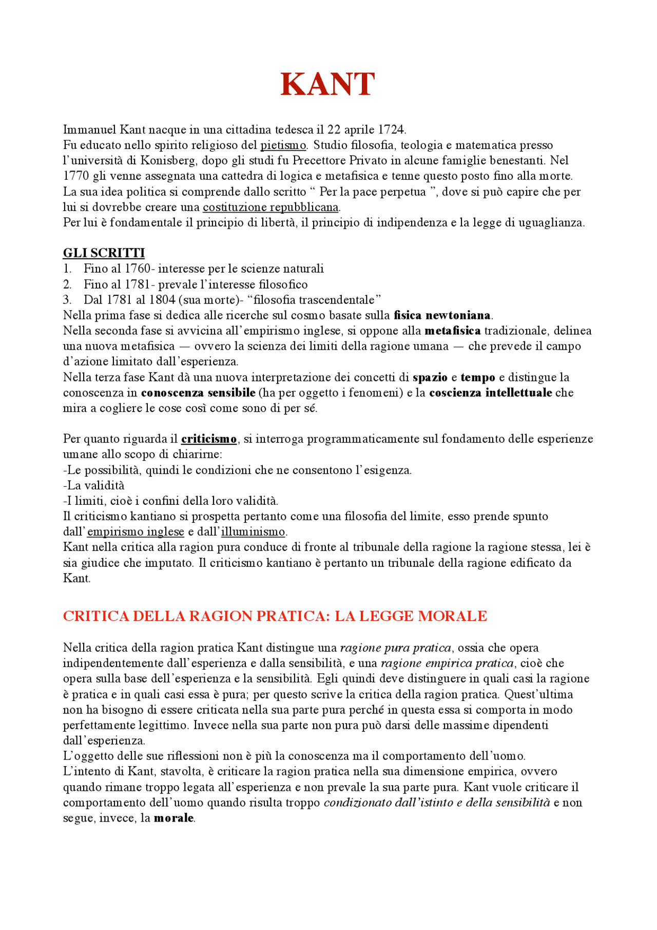 Riassunto Kant E Fichte Docsity