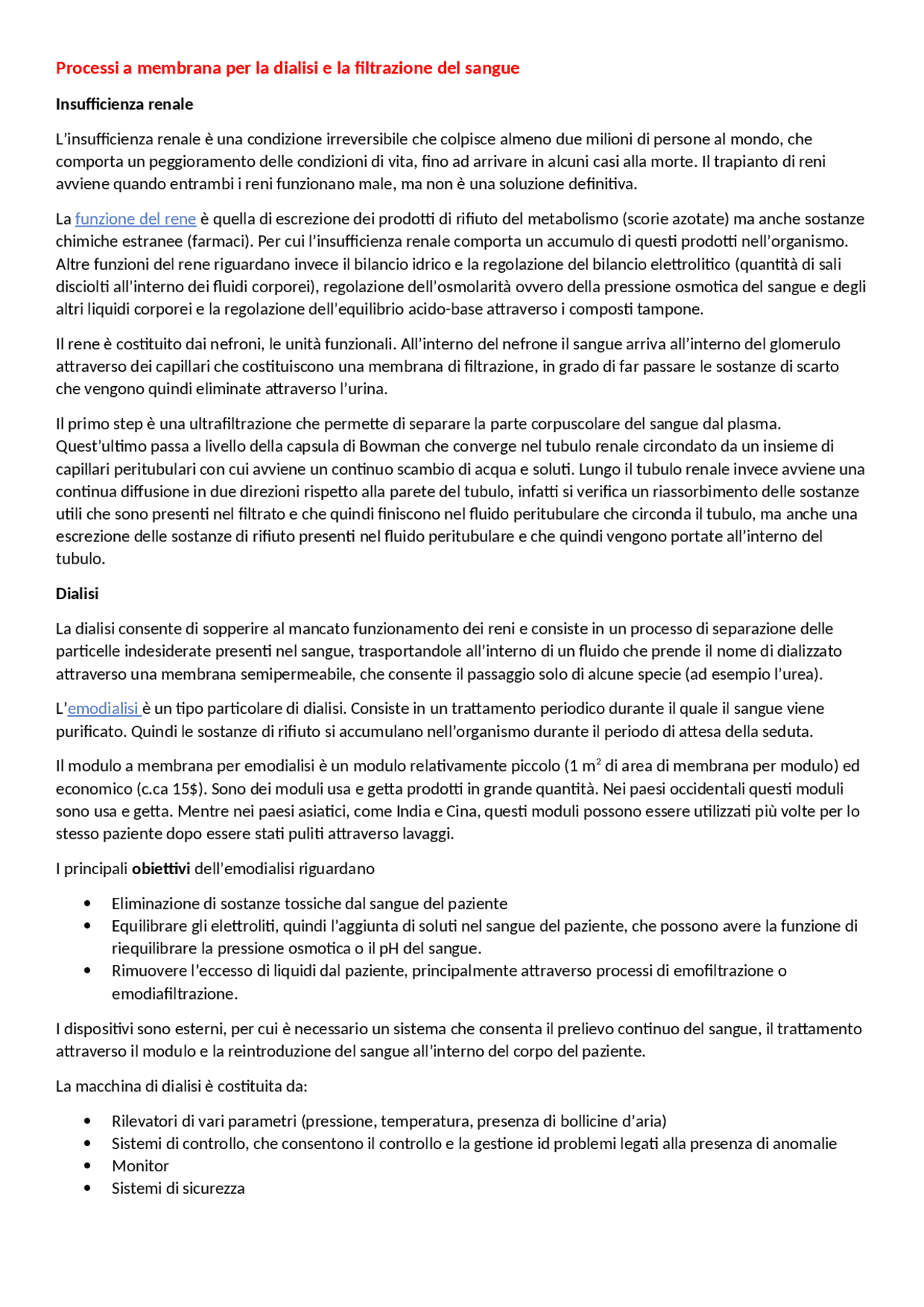 Tecnologie A Membrana Per Lingegneria Biomedica Docsity