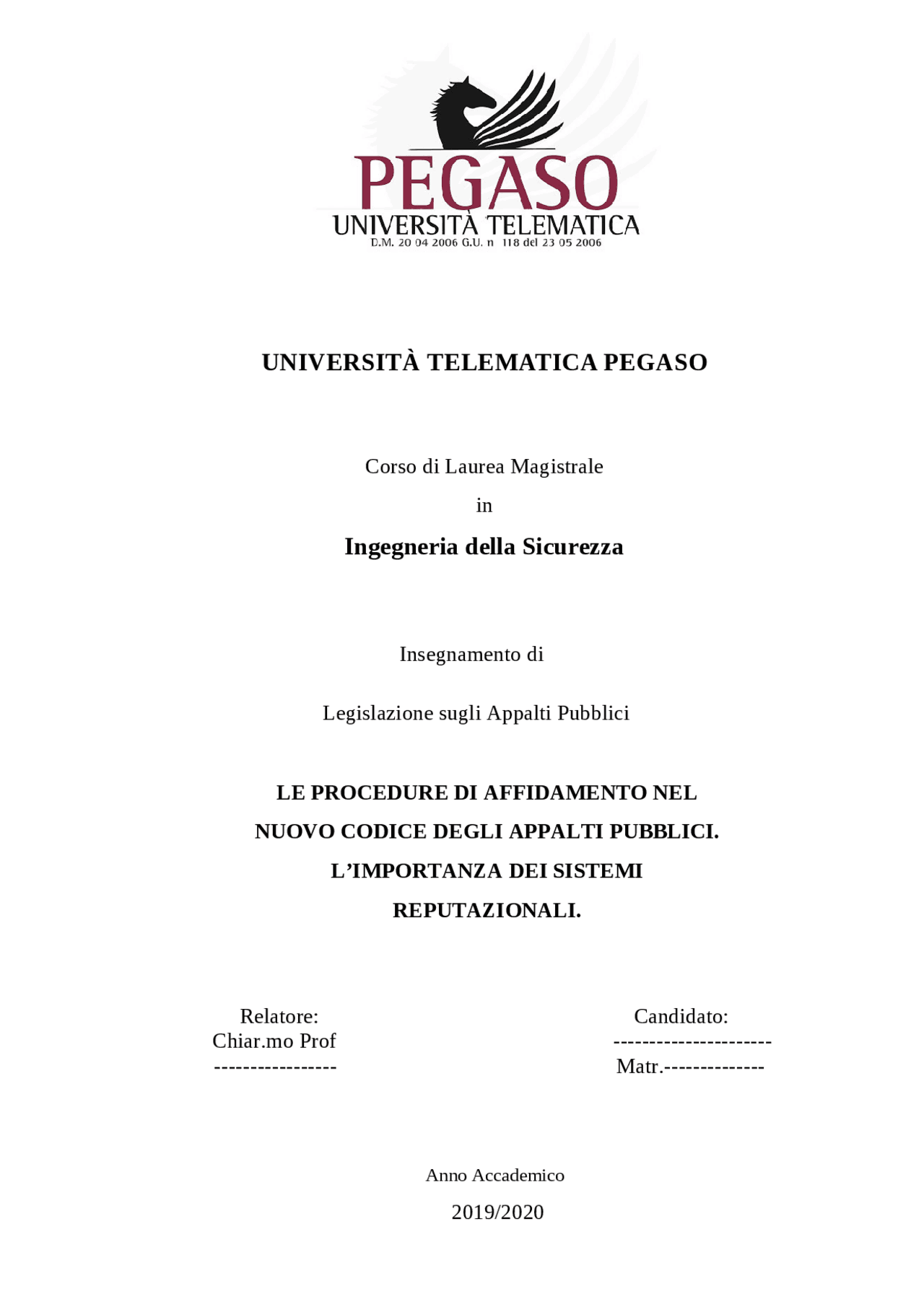 Legislazione Sugli Appalti Pubblici Tesi Di Laurea Di Ingegneria