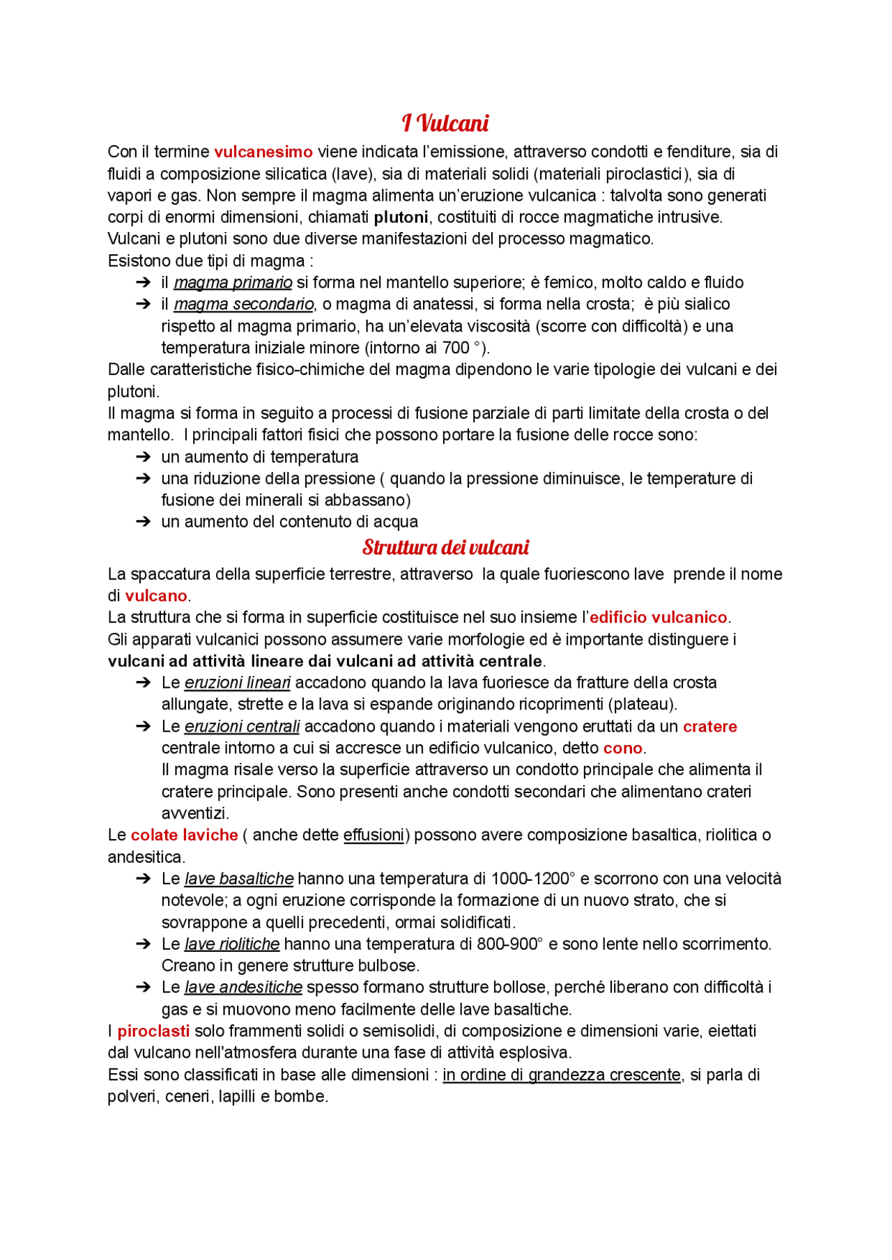 Riassunto Vulcani Scienze Docsity