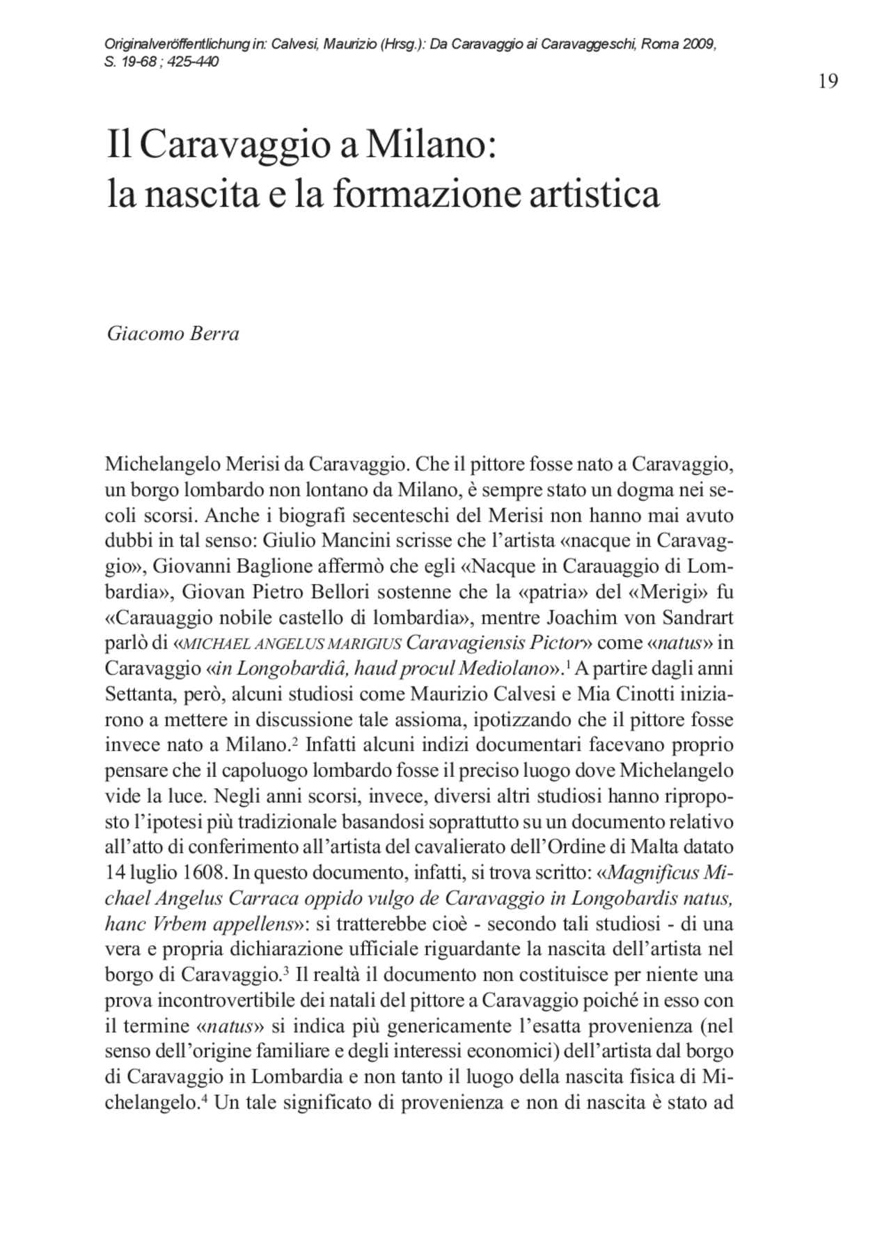 Caravaggio storia dell'arte - Docsity