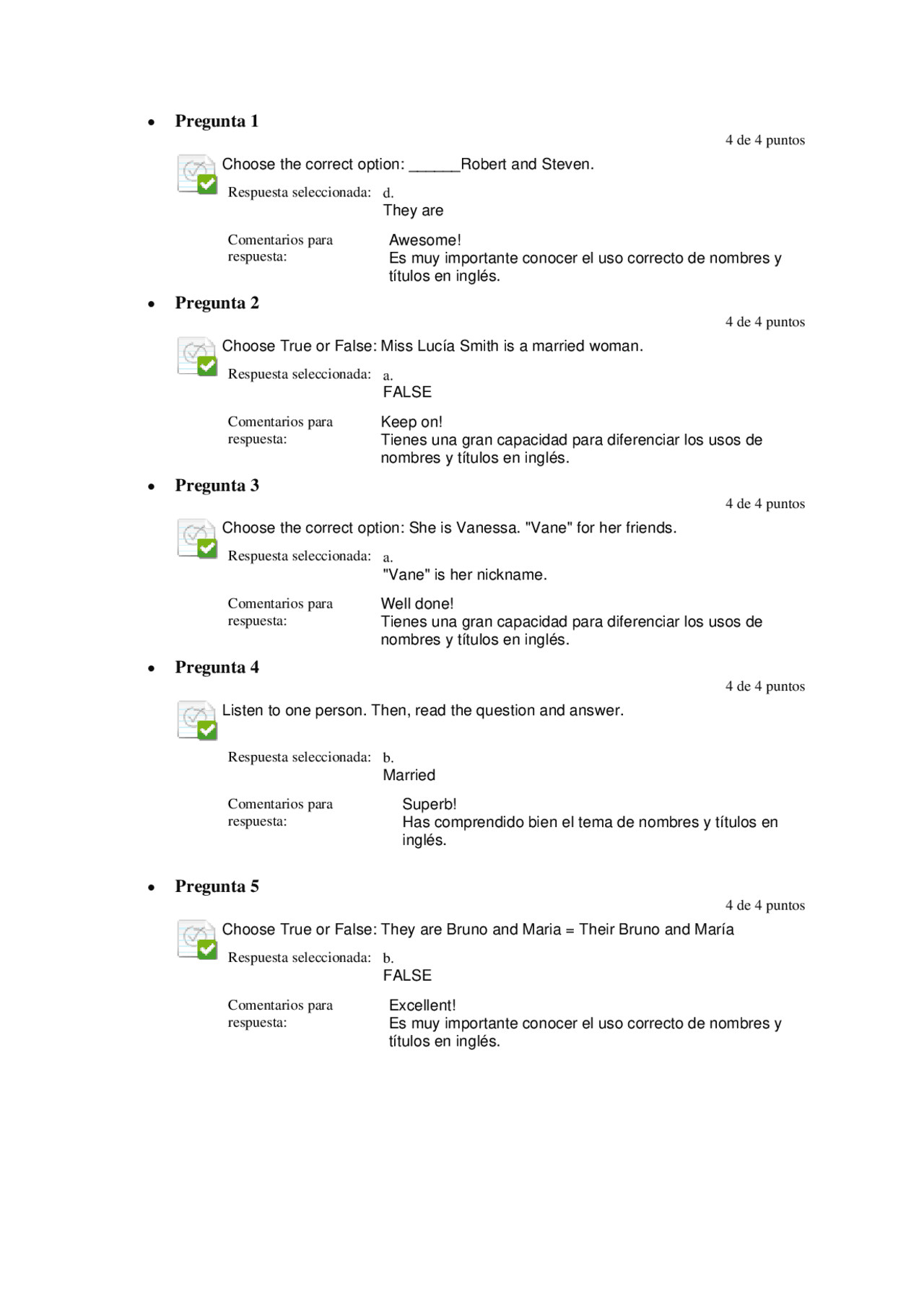 Cuestionario - semanal- pre beginner (ingles)-modulo 1 puntuación 20 de 20 | Exámenes ...