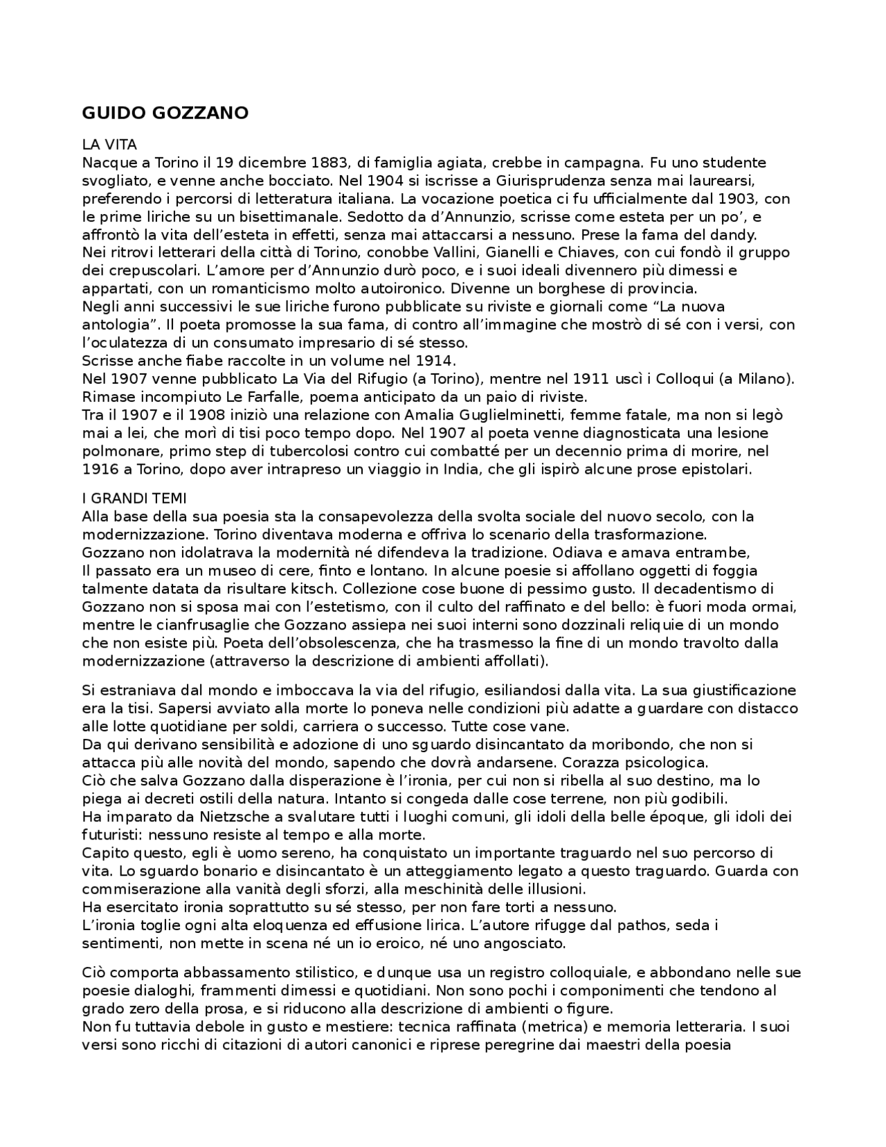 Guido Gozzano: vita, stile e opere - Docsity