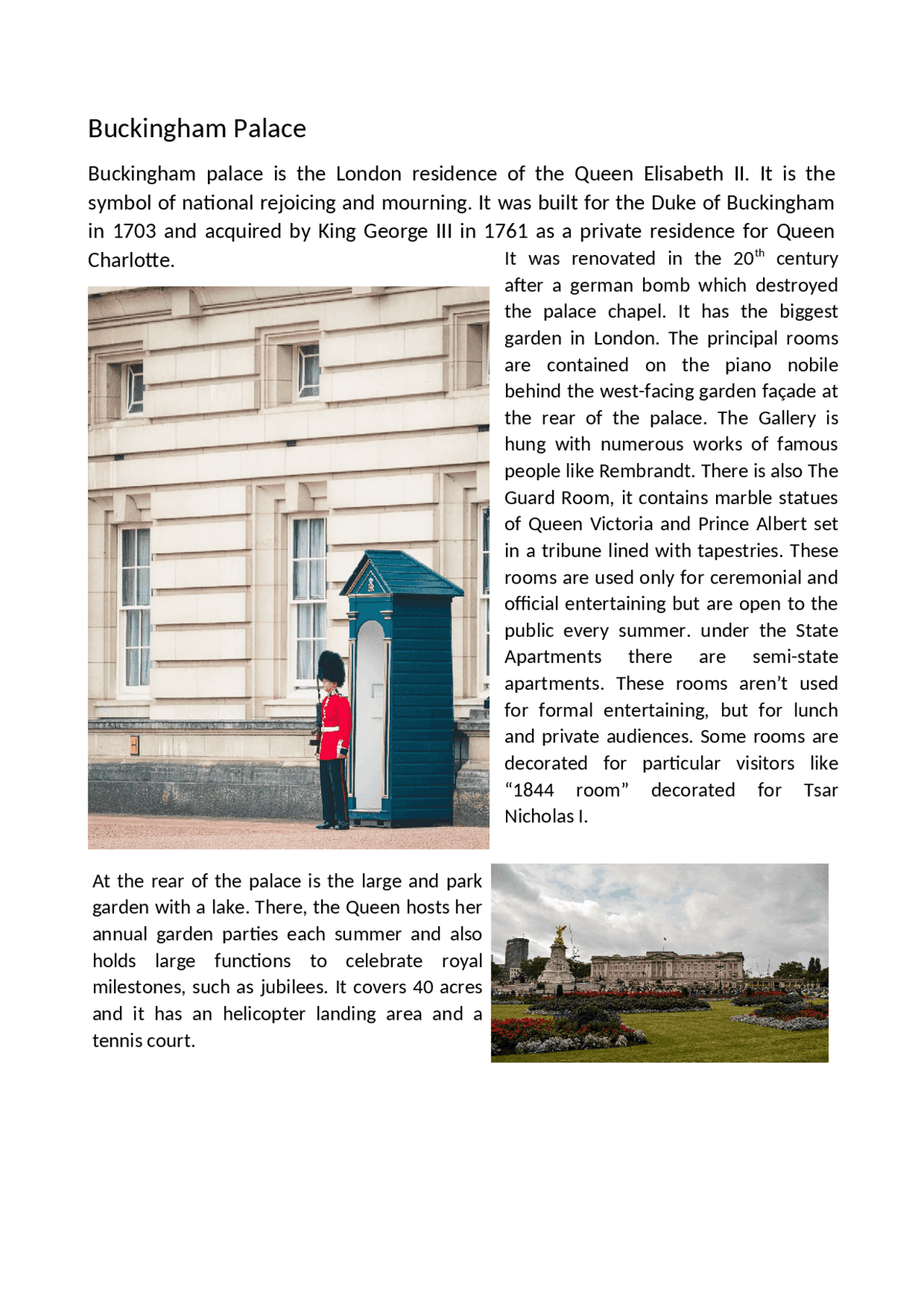 What Is Buckingham Palace Docsity