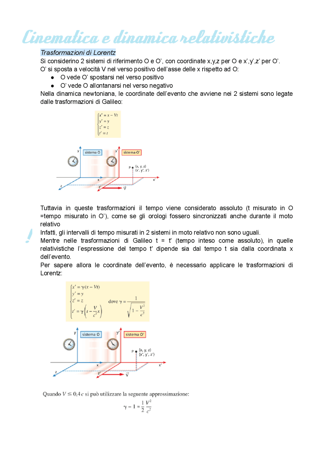 Cinematica e dinamica relativistiche - Docsity