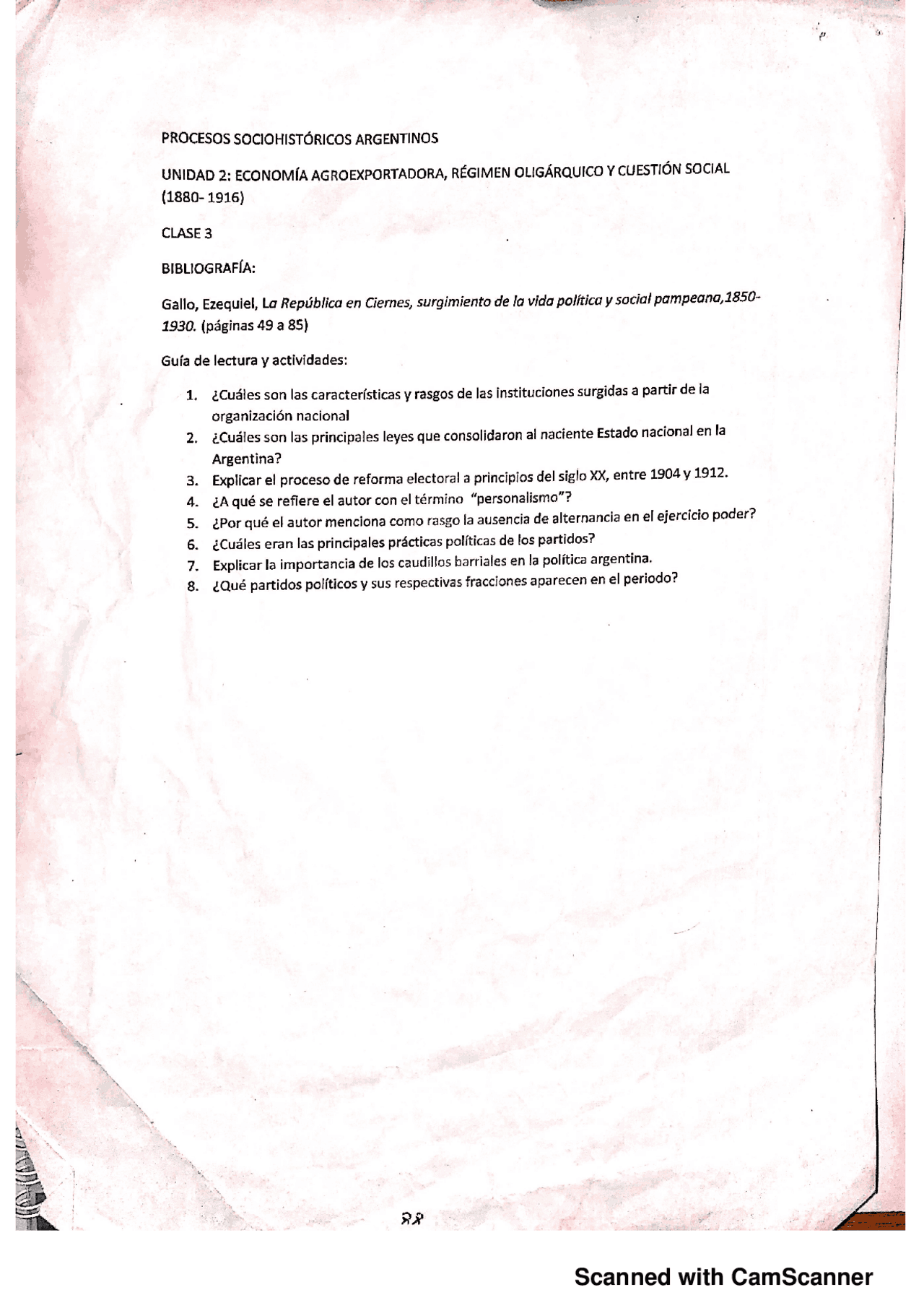 GALLO E. GUÍA DE LECTURA Y ACTIVIDADES - Docsity