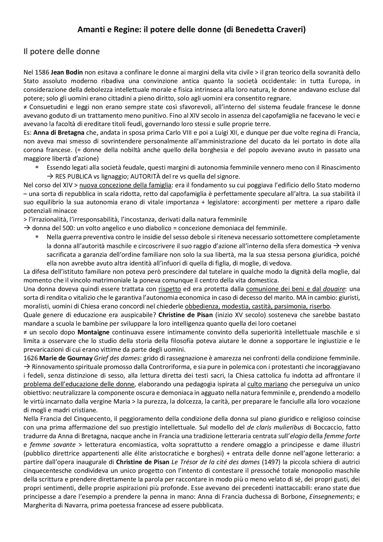 Riassunto Amanti E Regine Di Benedetta Craveri Docsity