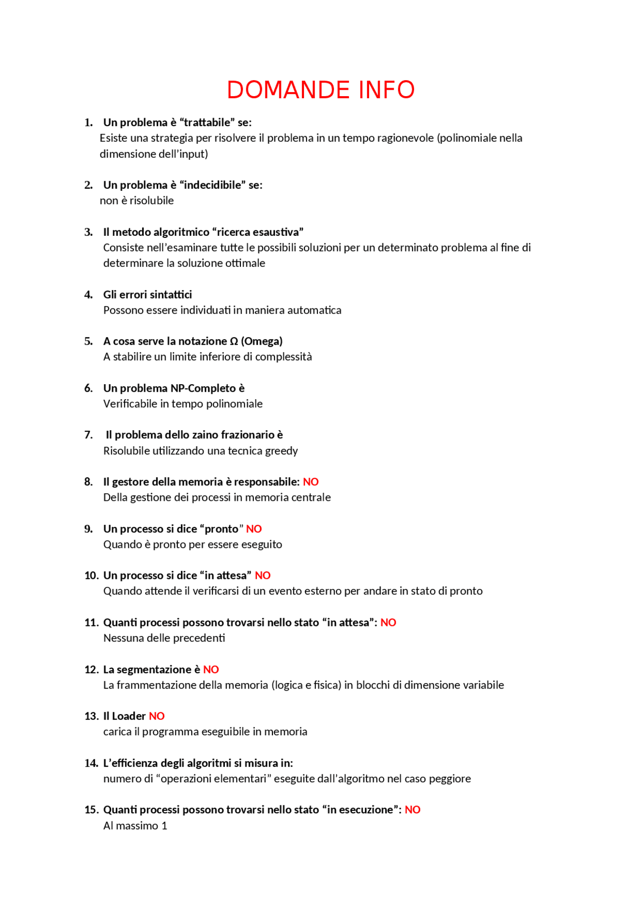 Domande Esame Informatica 2 Anno Docsity