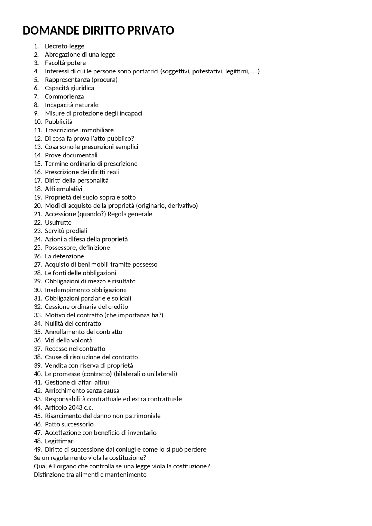 Domande Frequenti Poste Allorale Di Diritto Privato Docsity