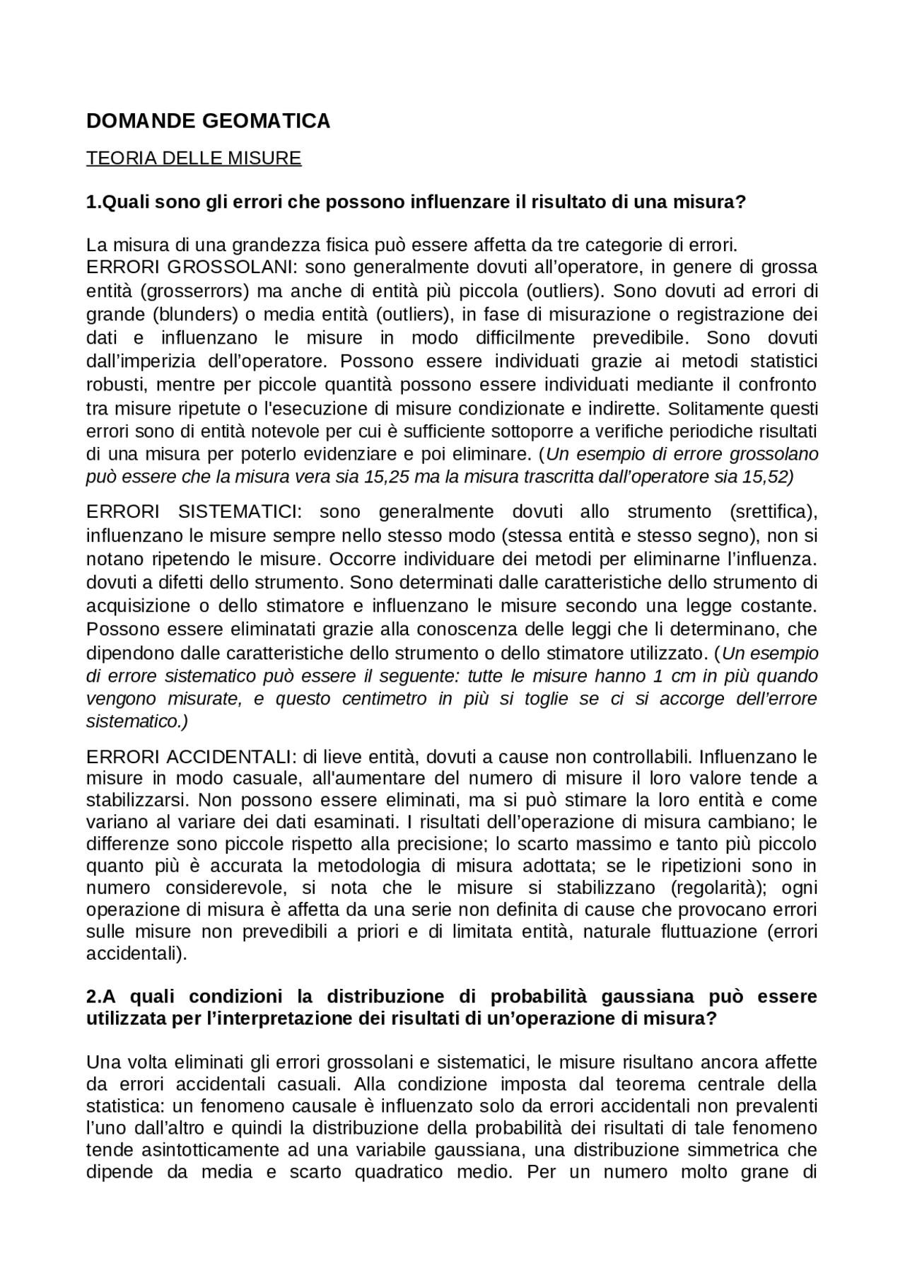 Risposte Domande Geomatica Docsity