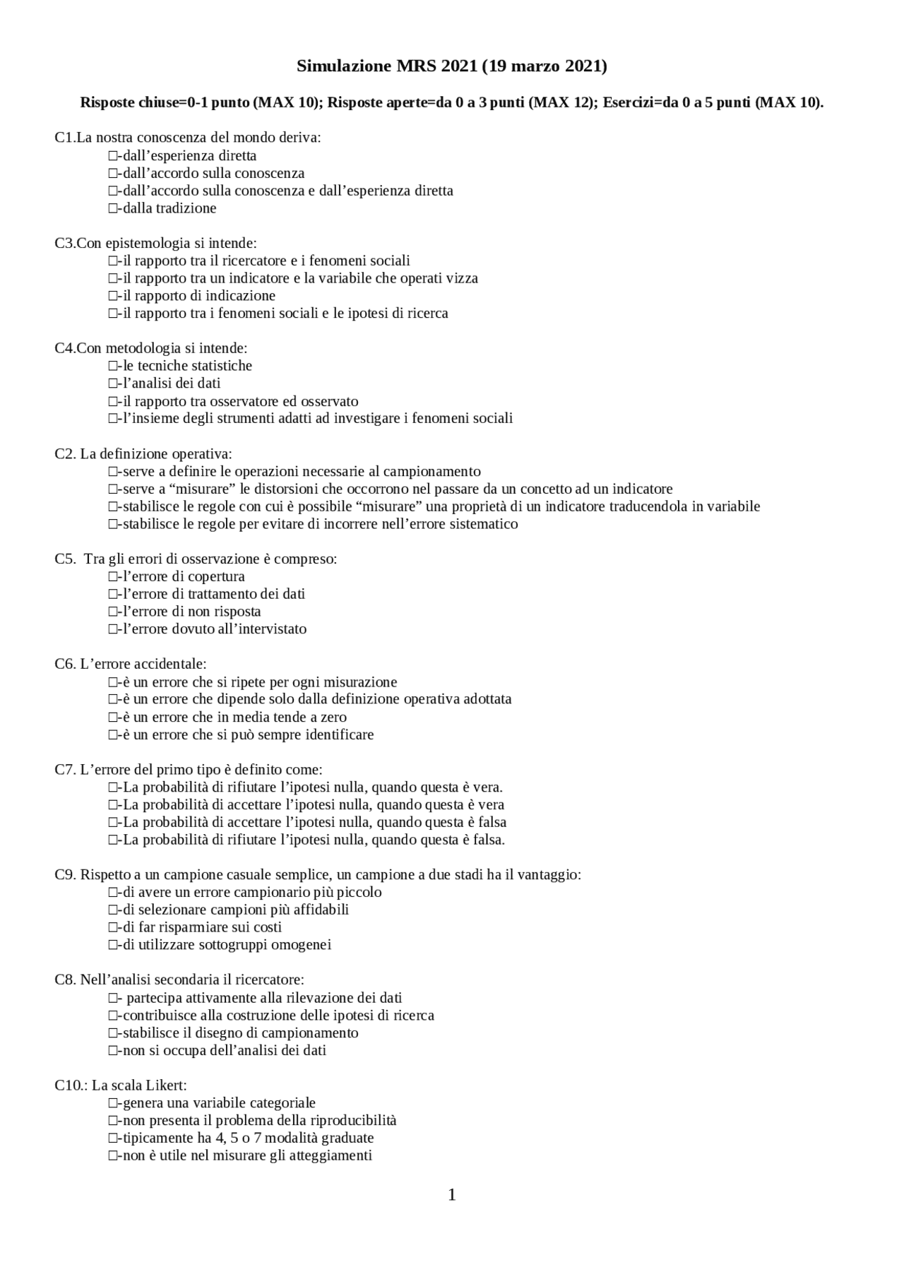 Esercizi Metodologia Ricerca Sociale Docsity