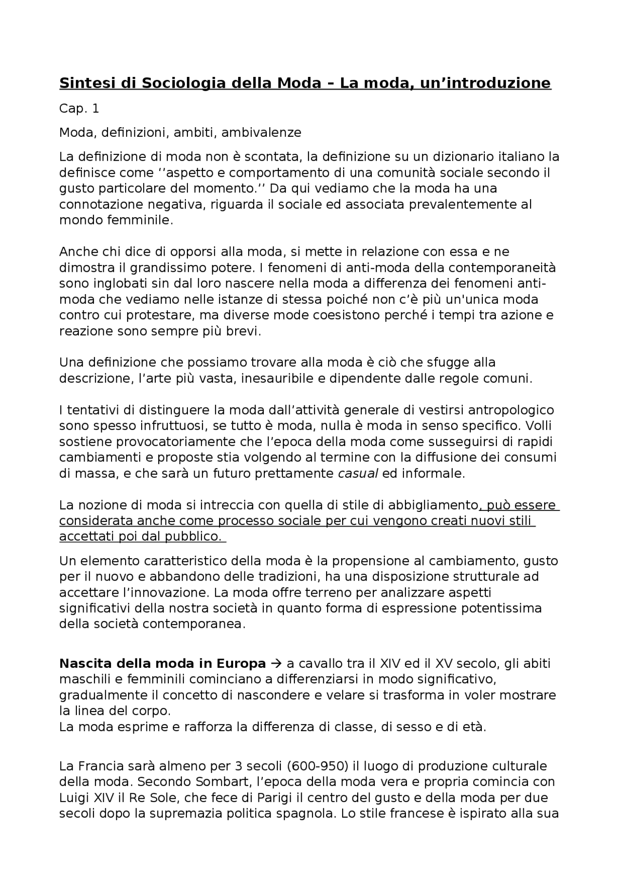 Appunti Sociologia Della Moda Docsity