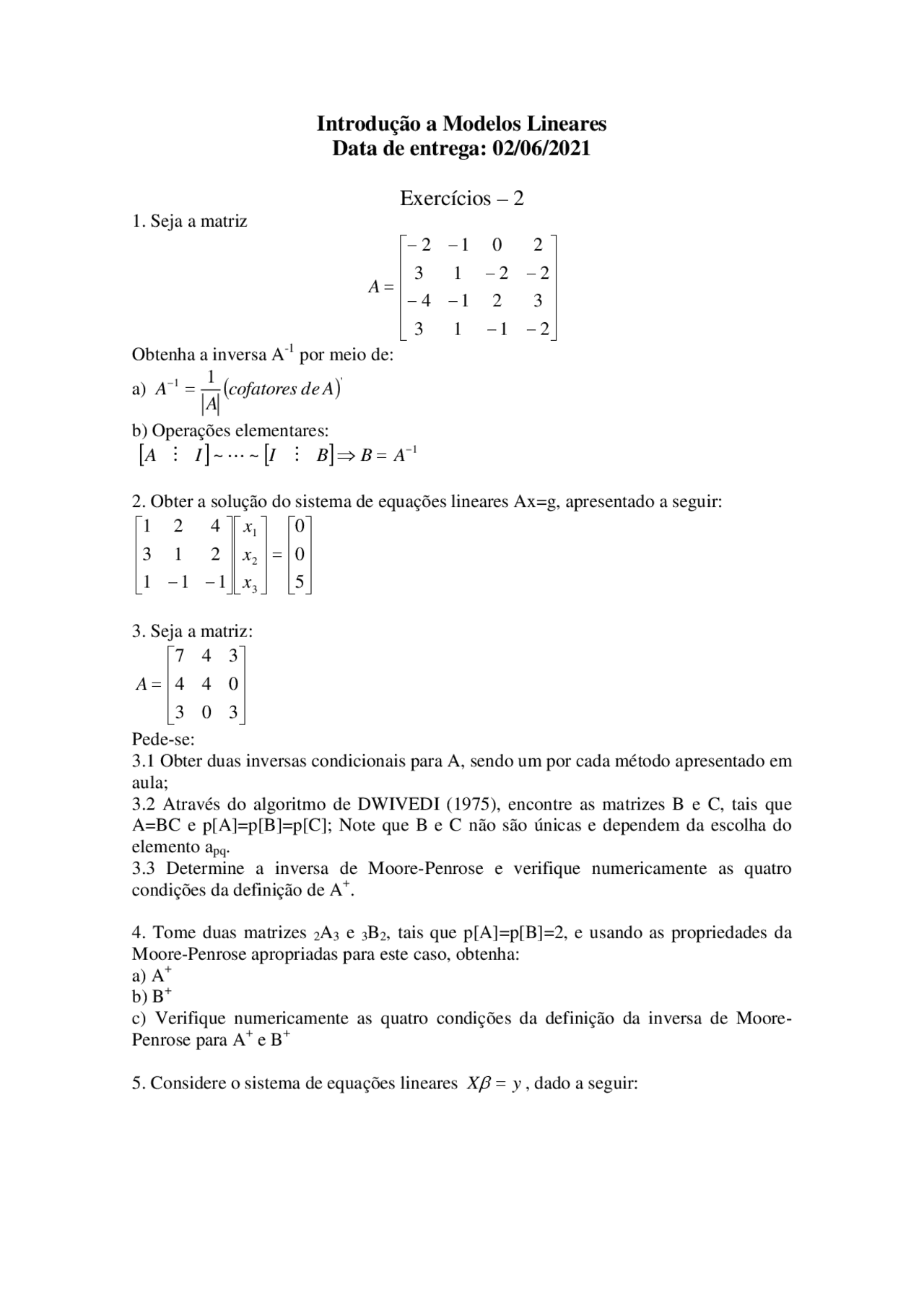 Exercicio 2 Respondido Da Disciplina Modelos Lineares Docsity