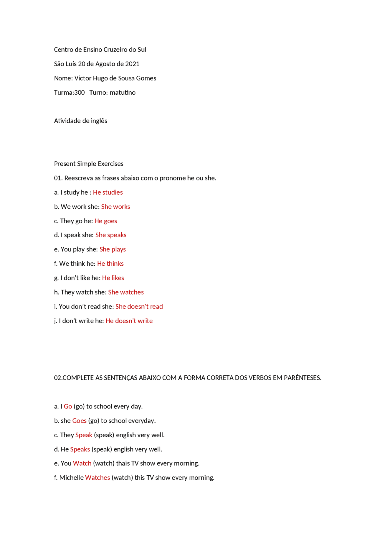 Simple present assunto de inglês - Docsity