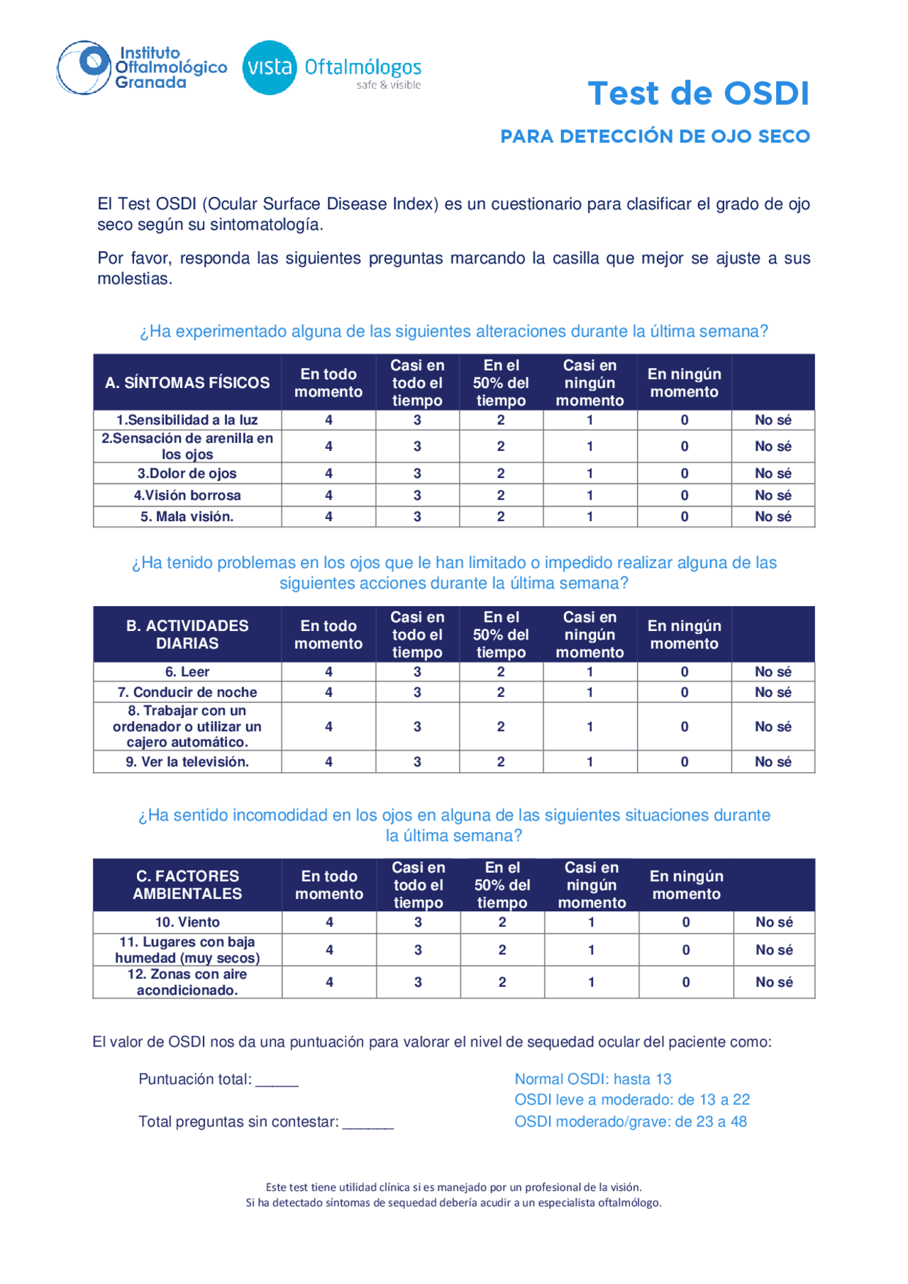 TEST DE OSDI - ojo seco | Guías, Proyectos, Investigaciones de ...